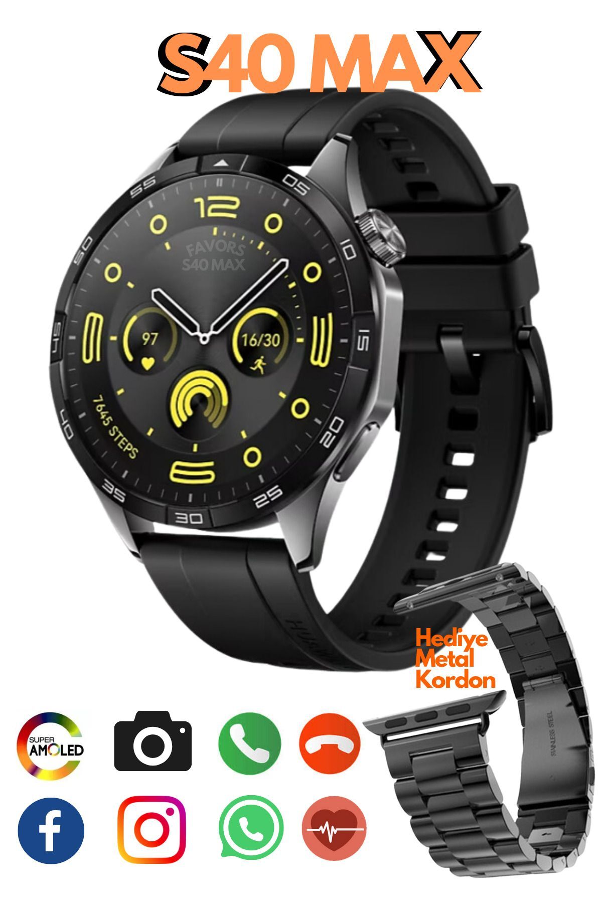 Favors Akıllı Saat Watch Pro Yuvarlak Iphone Ve Android Telefonlar Ile ...