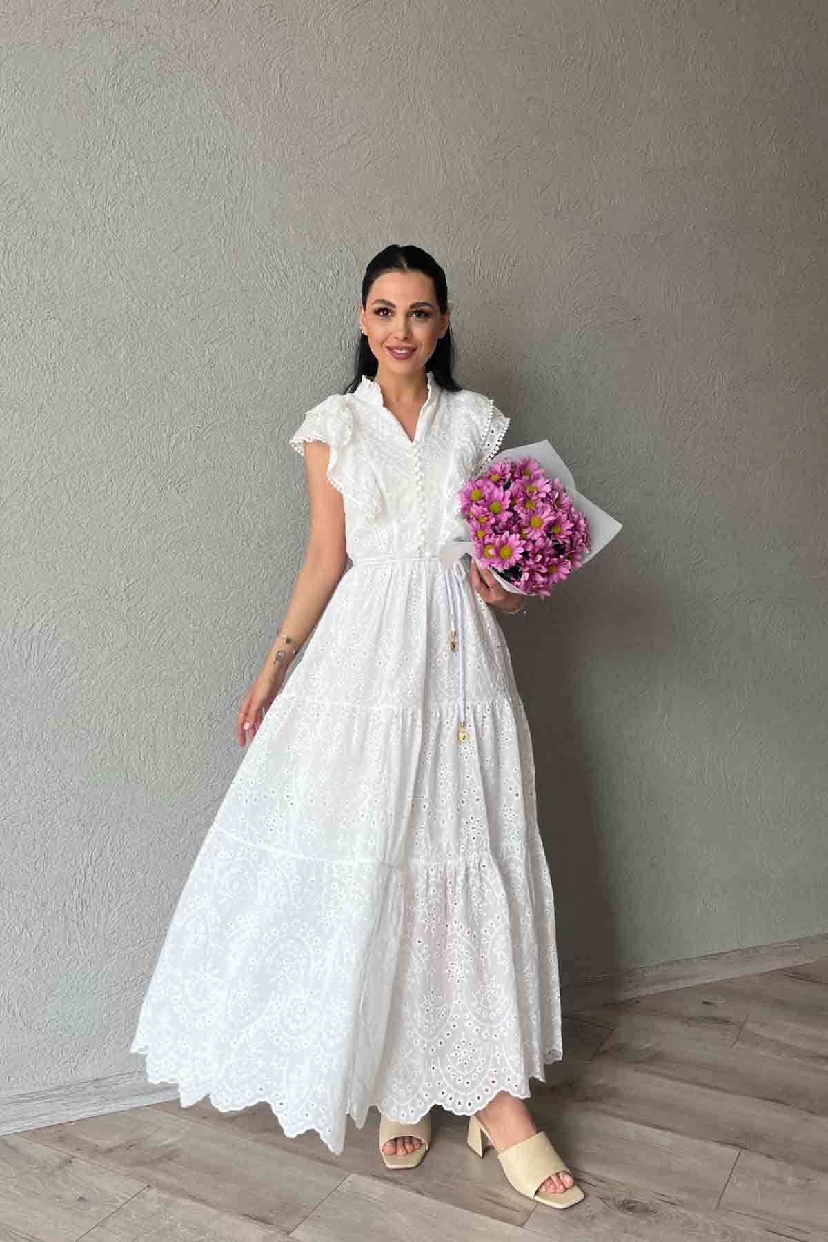 Seda Yalçın Atelier Beyaz Monder Fırfır Detaylı Fisto Elbise - Fiyatı ...