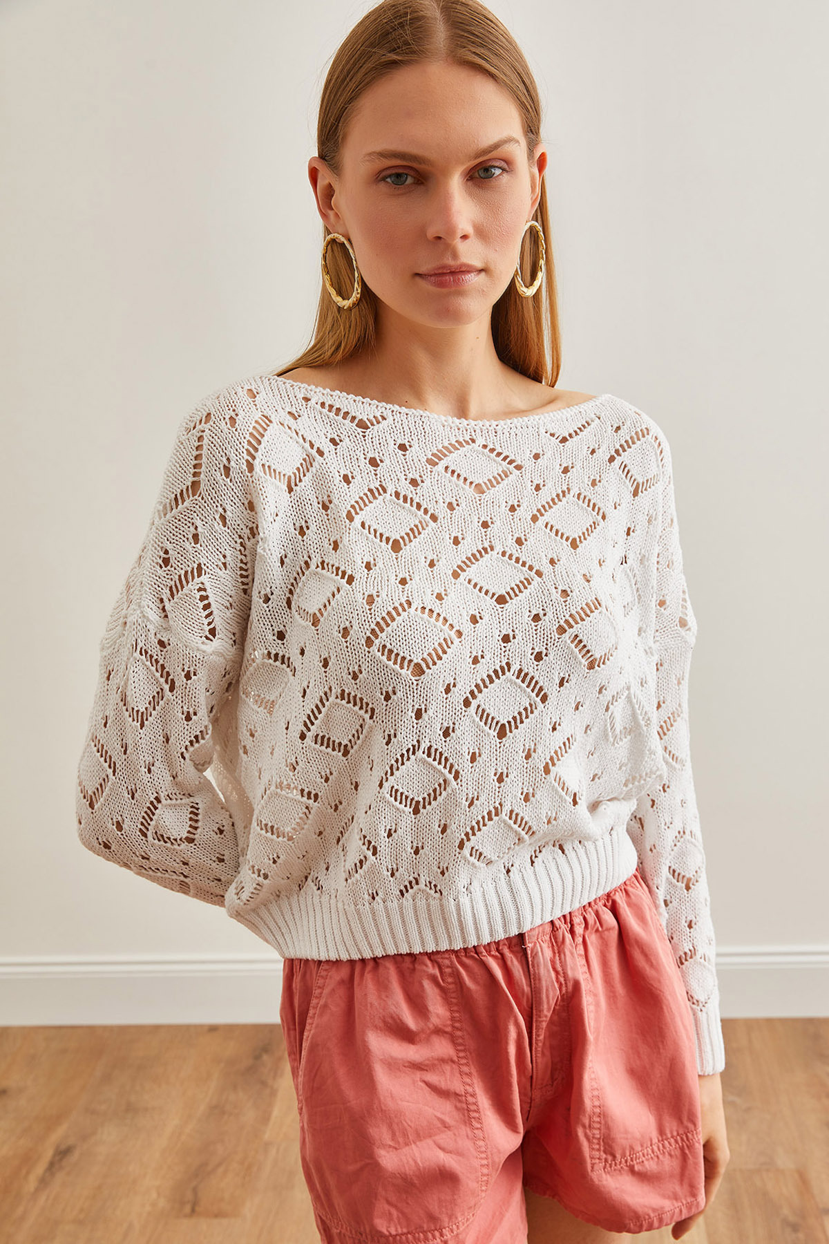 Olalook Kadın Beyaz Ajurlu Mevsimlik Yarasa Triko Bluz BLZ-19002666 ...