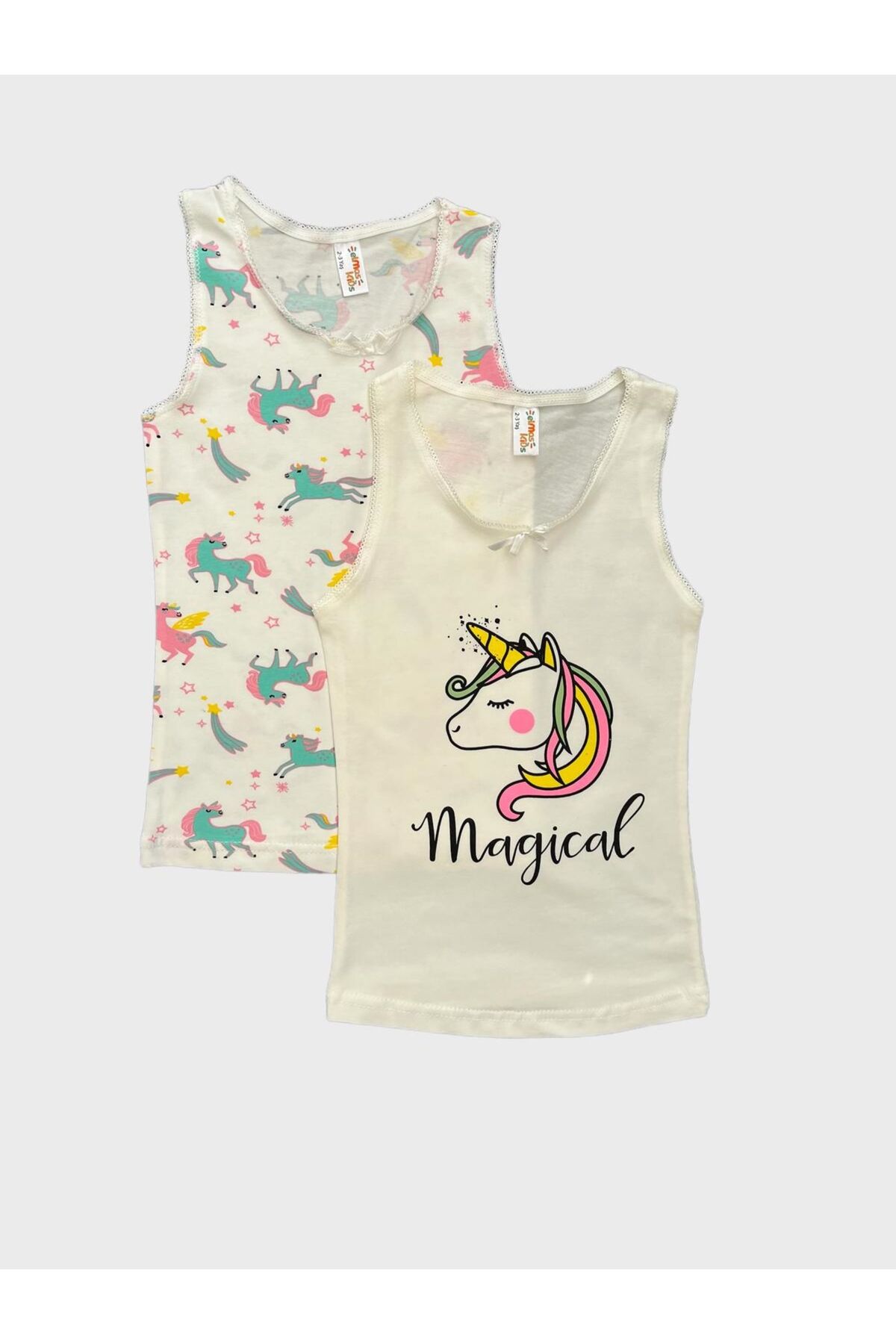 elmas kids Kız Çocuk Pamuklu Unıcorn Desenli Beyaz 2 Lİ Atlet Takımı ...