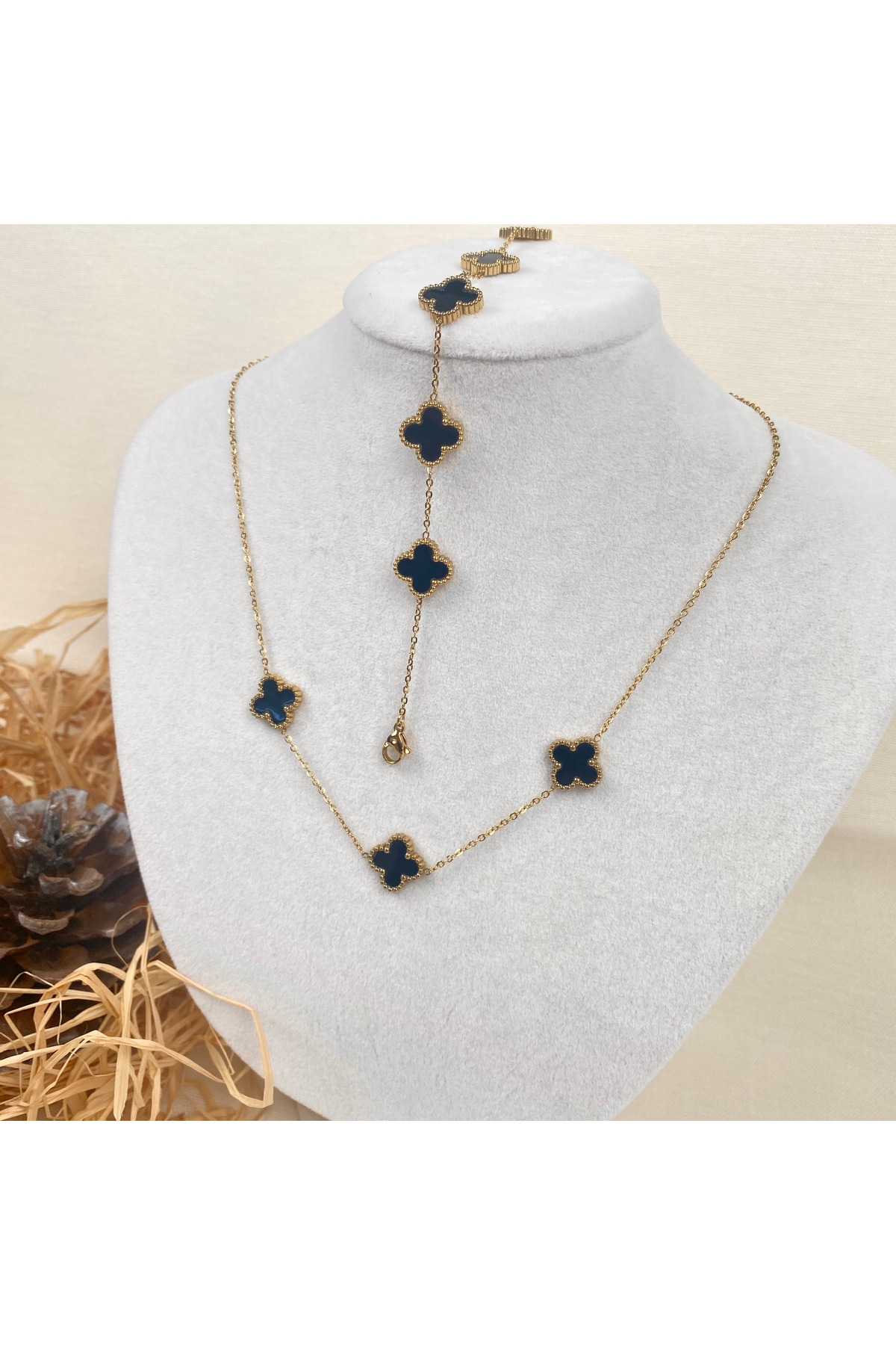 Kyver Van Cleef Çelik Kolye Bileklik Set Kararmaz Çelik Siyah Renk Gold ...