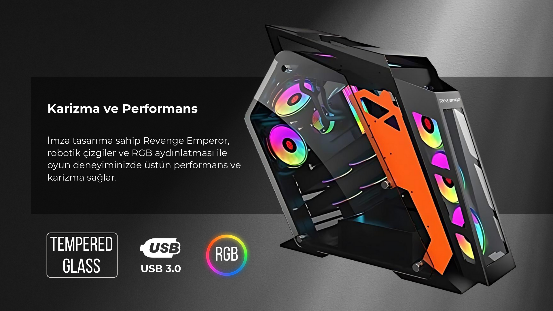 Revenge Emperor ATX Robotik 7 RGB Fanlı Şeffaf Cam Panel Gaming Oyuncu ...