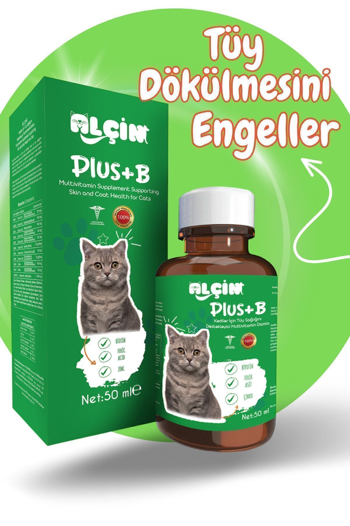 ALÇİN Kediler Için Plus B Damla 50ml Tüy Dökülmesi Engelleyici Biotin ...