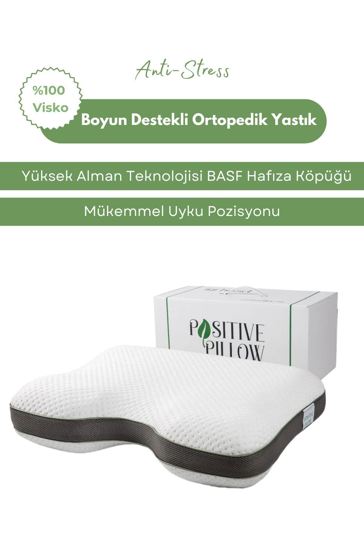 Positive Pillow Premium Hard %100 Visco Boyun Destekli Antibakteriyel ...