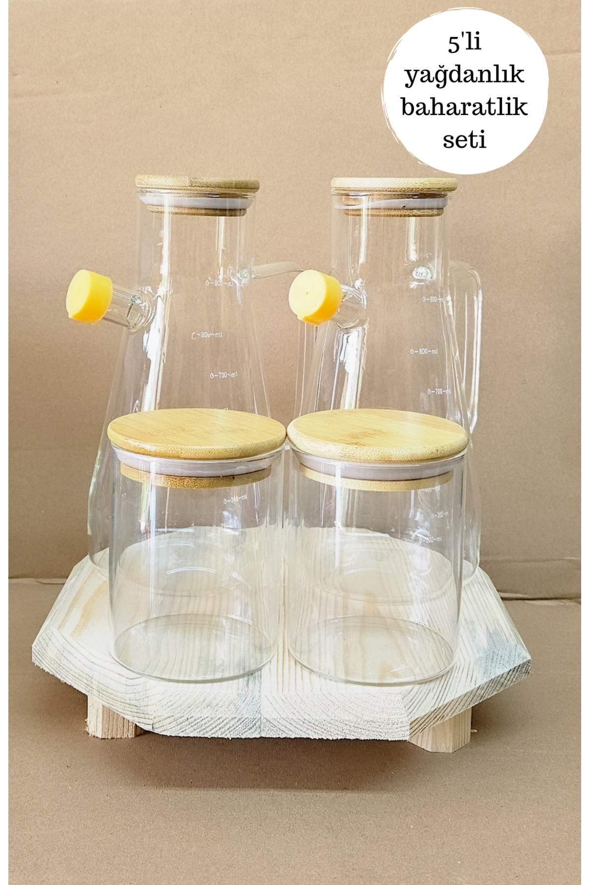 BRE HOME King 900 ml 2'li Yağdanlık/ 2 Adet Bambu Kapaklı 400 ml ...