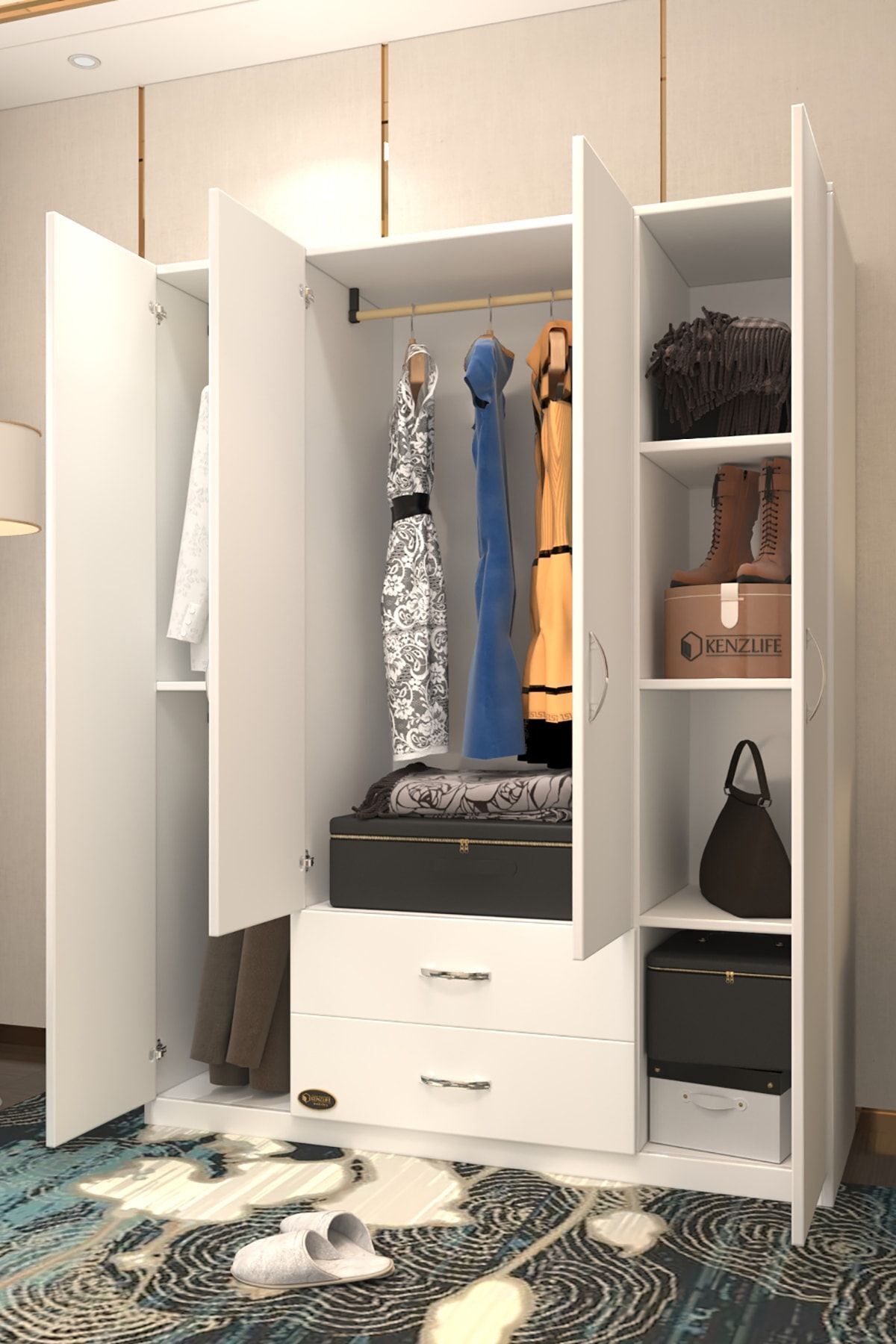 Kenzlife Gardırop 4 Kapılı 2 Çekmeceli Deligül 180*160*52 Byz Xlarge ...