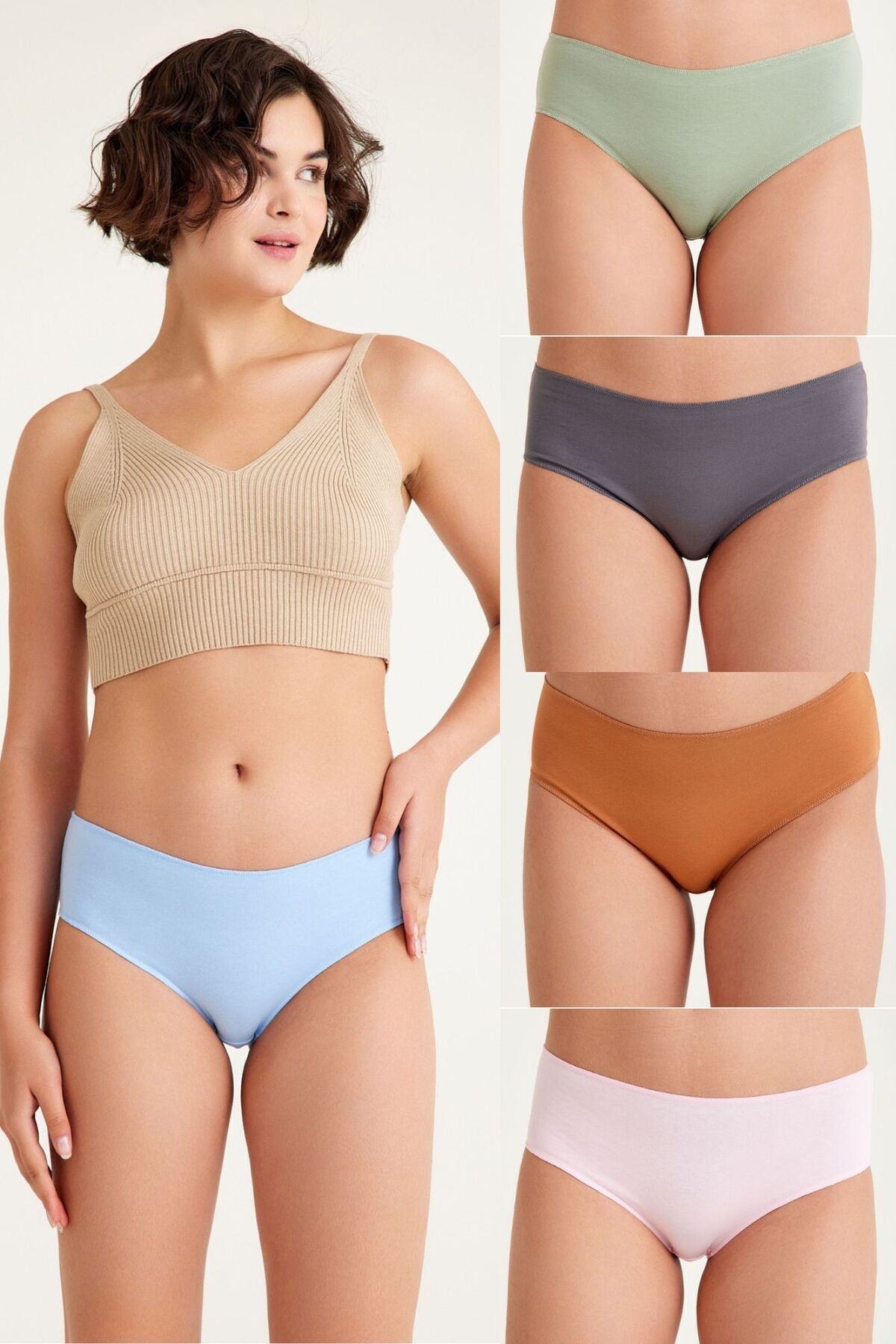 Dennis Denise 5li Paket Yüksek Bel Pamuklu Kadın Külot. Pembe,Gri, Beyaz, Yeşil, Mavi, Kahve ...