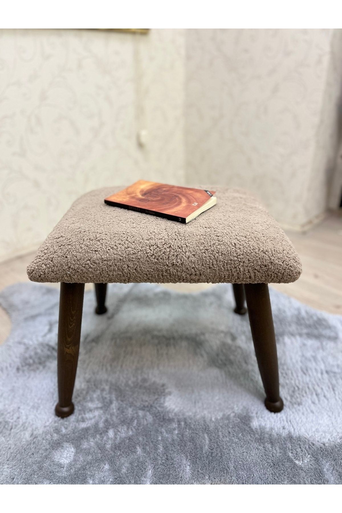 Asedia Trend Ceviz Teddy Kahve Ahşap Ayak Uzatma Pufu Makyaj Koltuğu ...