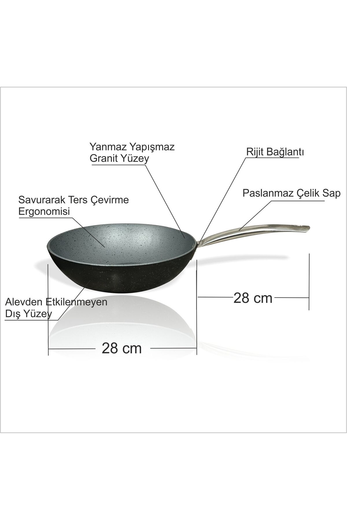 M3DECORİUM Büyük 28 cm Granit Yanmaz Yapışmaz Yüzeyli Paslanmaz Çelik ...