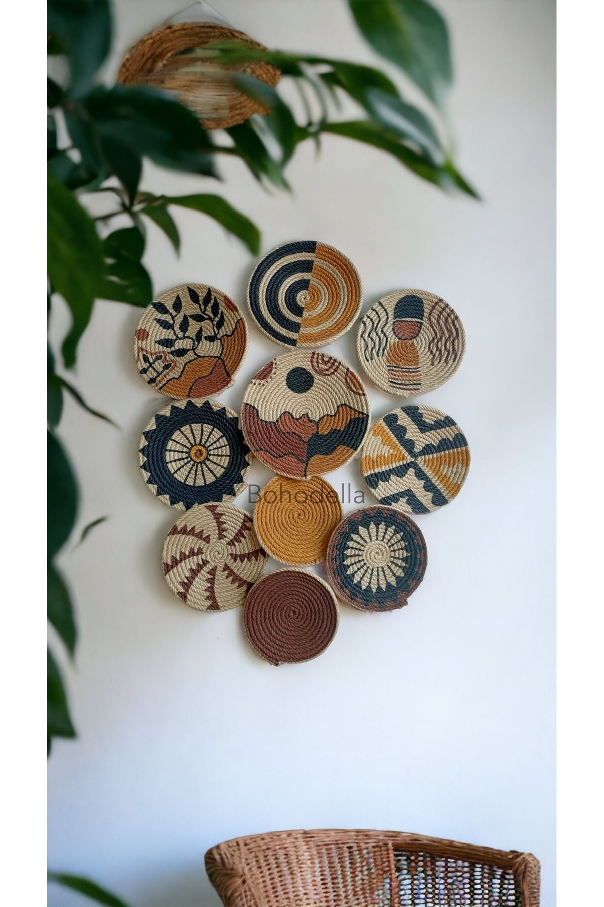 Bohodella Hasır Duvar Tabağı Seti 10’lu Duvar Dekoru Duvar Sepeti ...