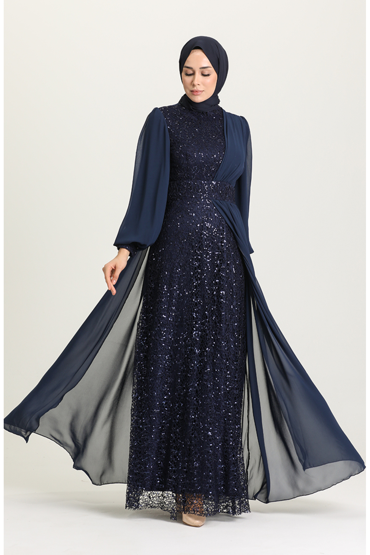 sefamerve Navy Blue Sequined Evening Dress - 5408-03 - Trendyol