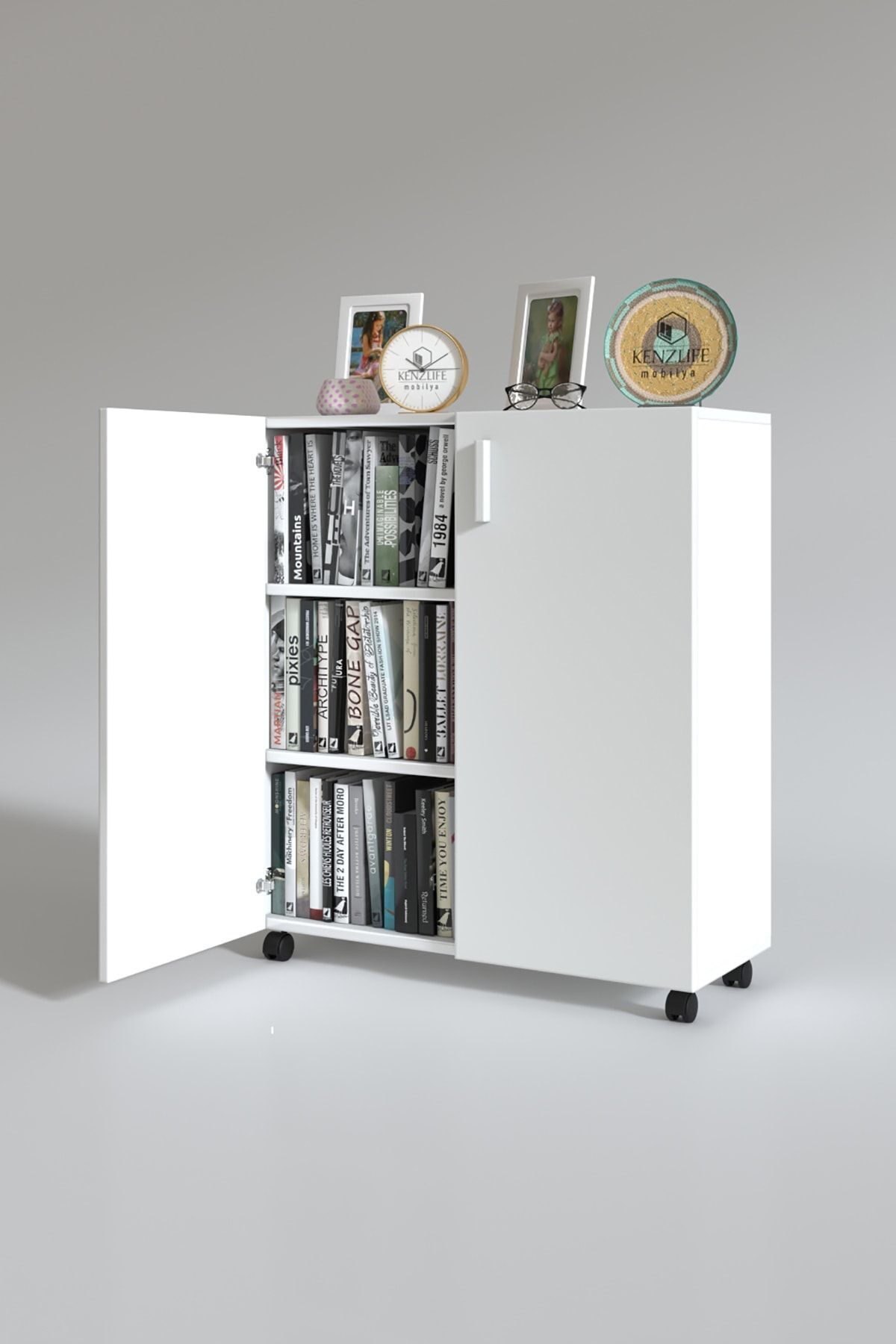 Kenzlife 2 Kapılı Dolap Rabia 088*070*032 Byz Kapaklı Tekerlekli Banyo Mutfak Ofis Kitaplık ...