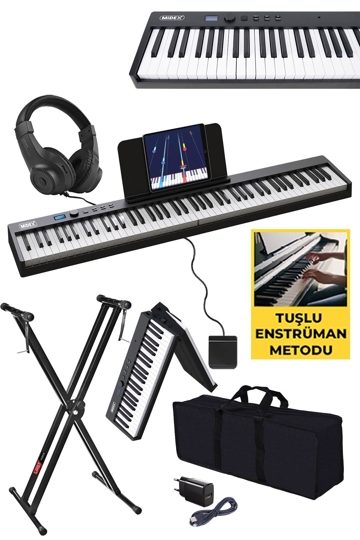 Midex Plx-100bk-st Taşınabilir Dijital Piyano Tuş Hassasiyetli 88 Tuş ...