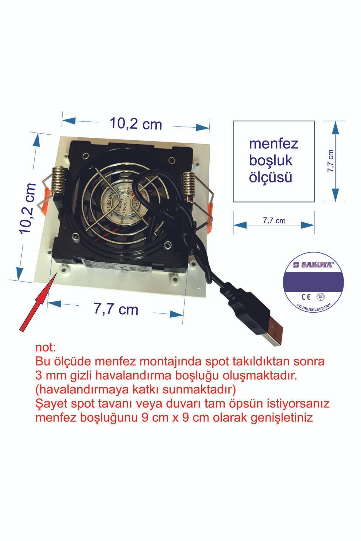 SAKOYA 5 V Usb Aspiratör Mağaza, Karavan, Asansör, Tekne, Yat Kabin ...