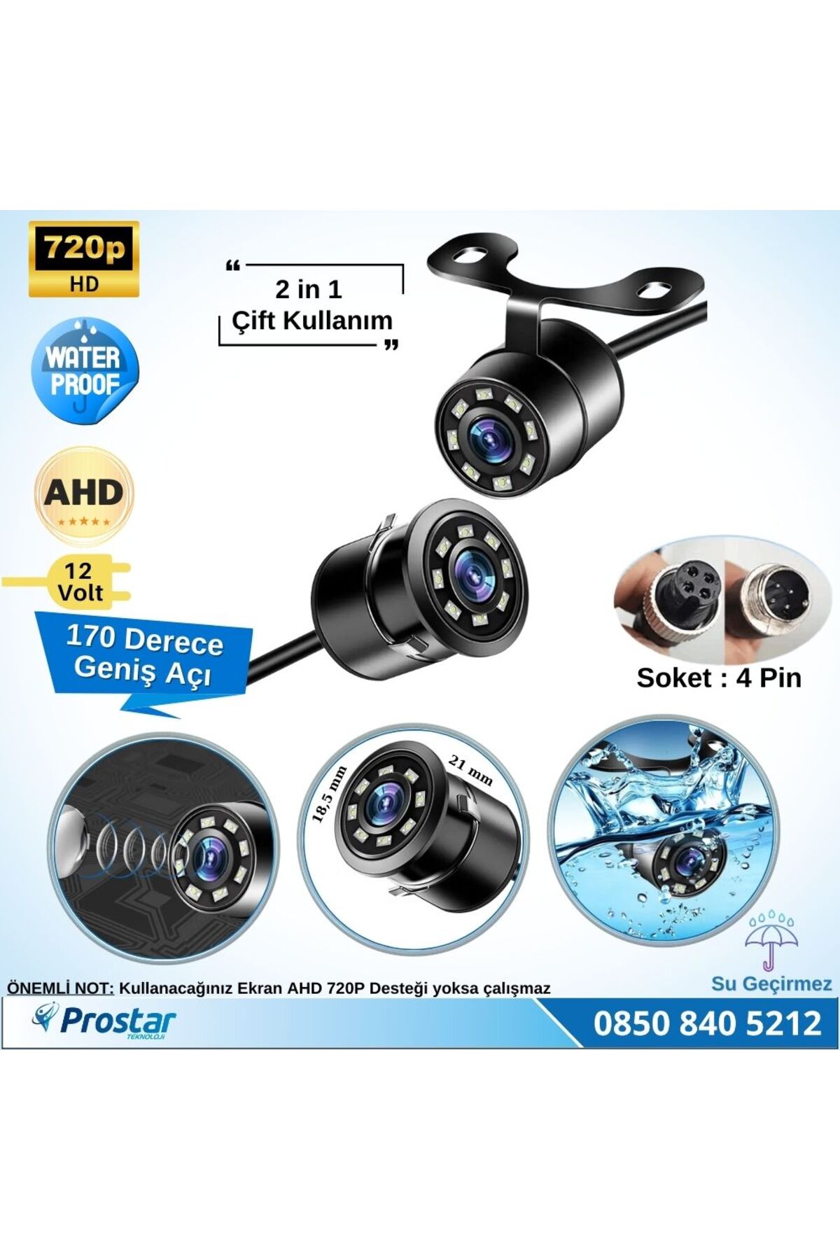 Navistar Ahd 720p 4 Pin Soketli Beyaz Ledli Kelebek Ve Tampon Uyumlu 6 Mt 4 Pin Kablolu Kamera ...