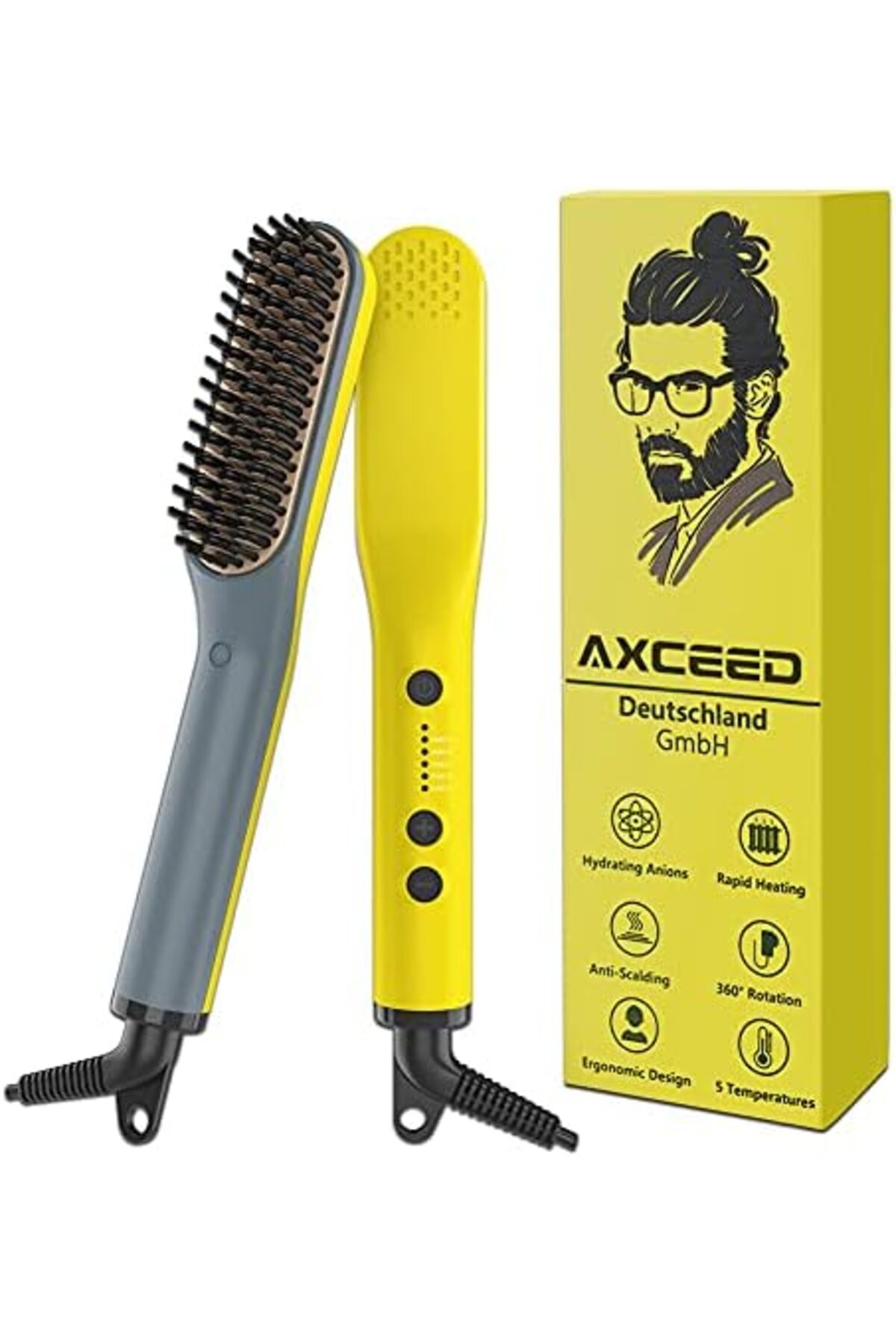 Axceed Erkekler için Sakal Düzleştirici, 2'si 1 Arada Elektrikli Fırça ...
