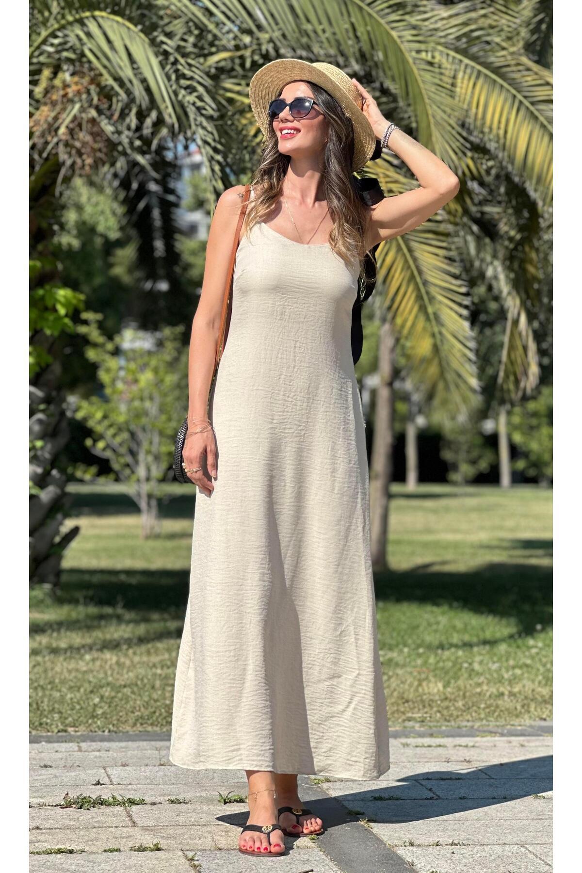 Atelier Derin Bej İnce Askılı Uzun Keten Elbise Fiyatı, Yorumları ...