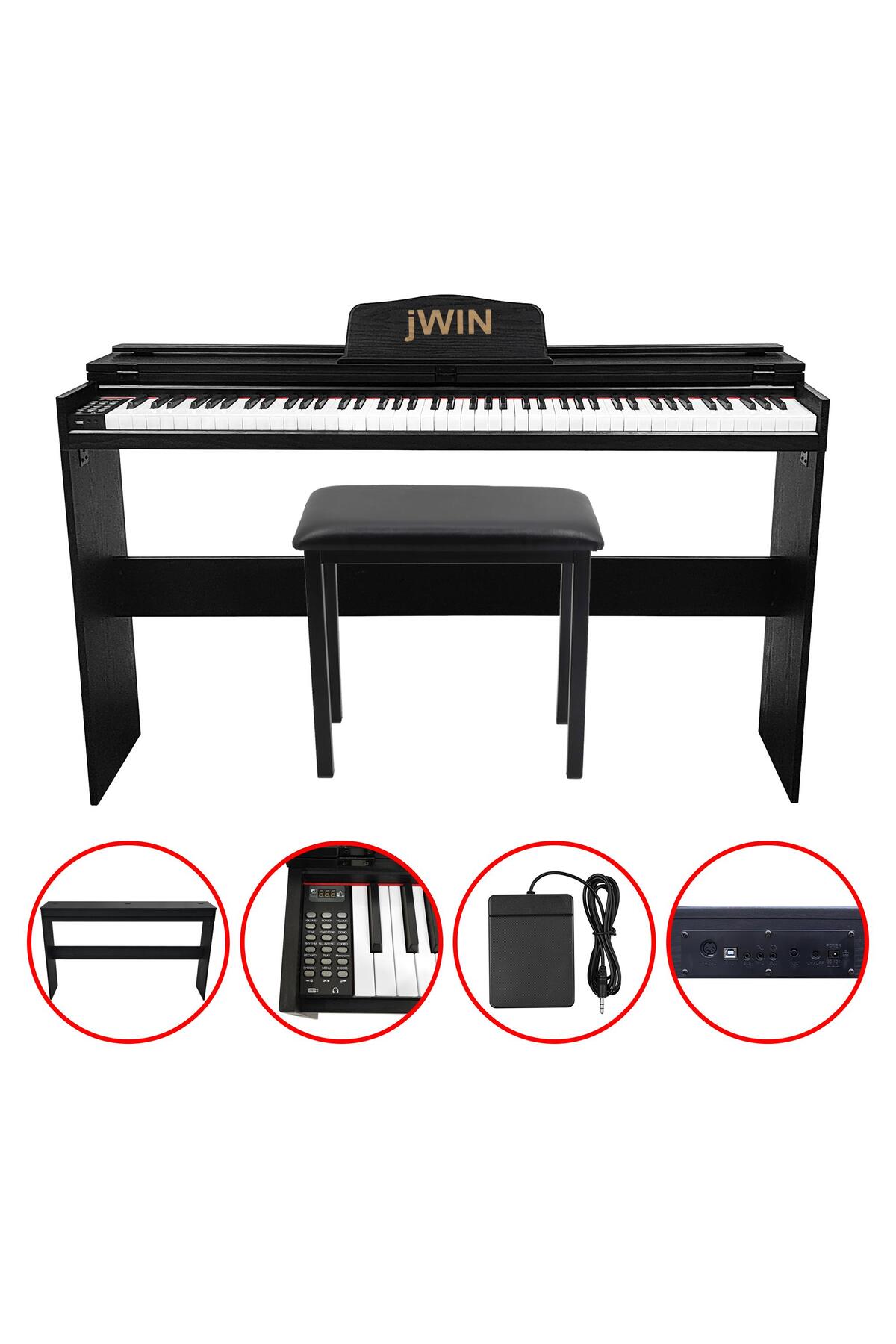 JWIN Sdp-92 Tuş Hassasiyetli 88 Tuşlu Kapaklı Dijital Piyano Tabure ...