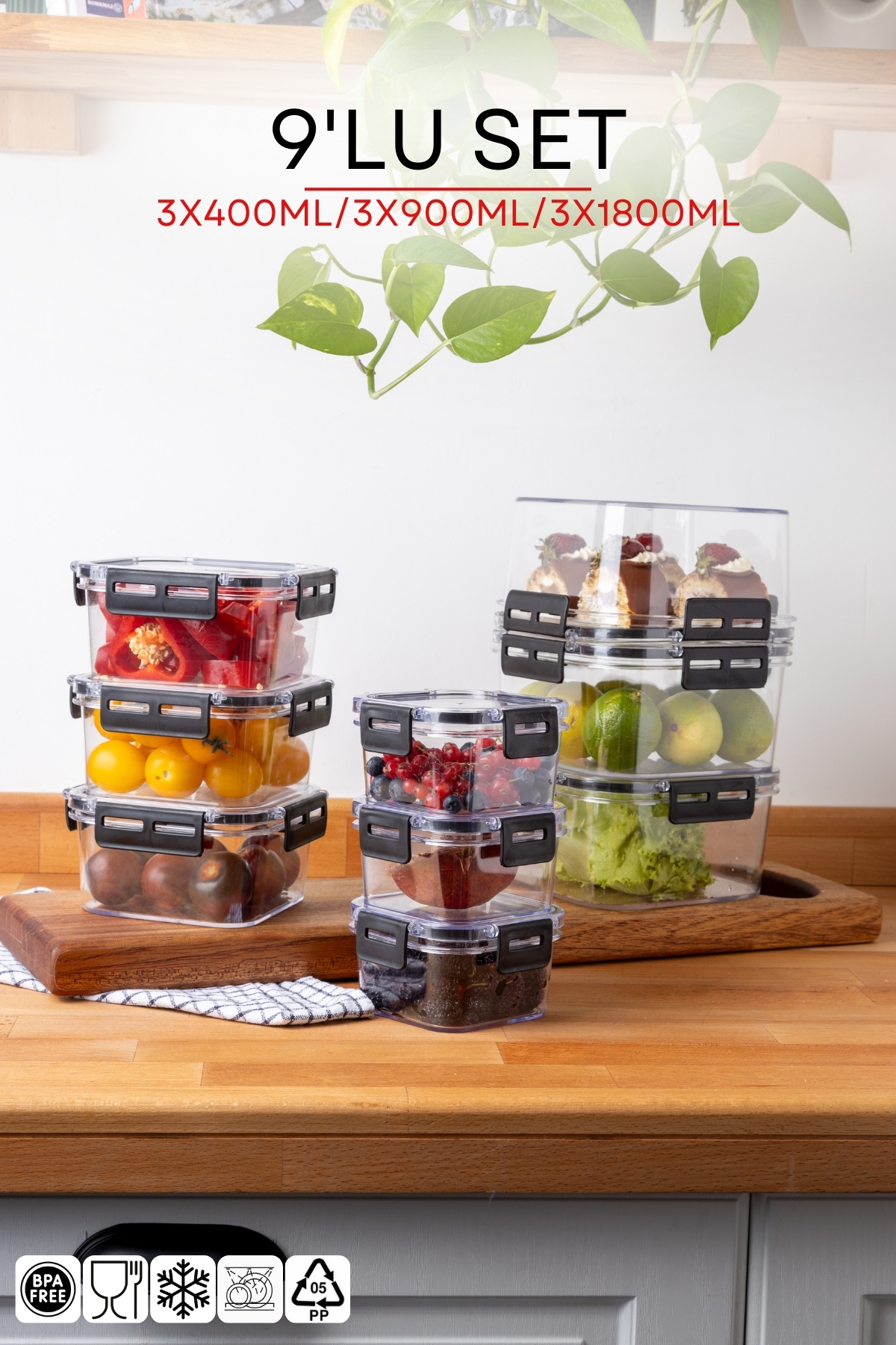 Nandy Home 9'Lu Set Kilit Kapaklı Kare Clear Saklama Kabı Seti - 400 ...