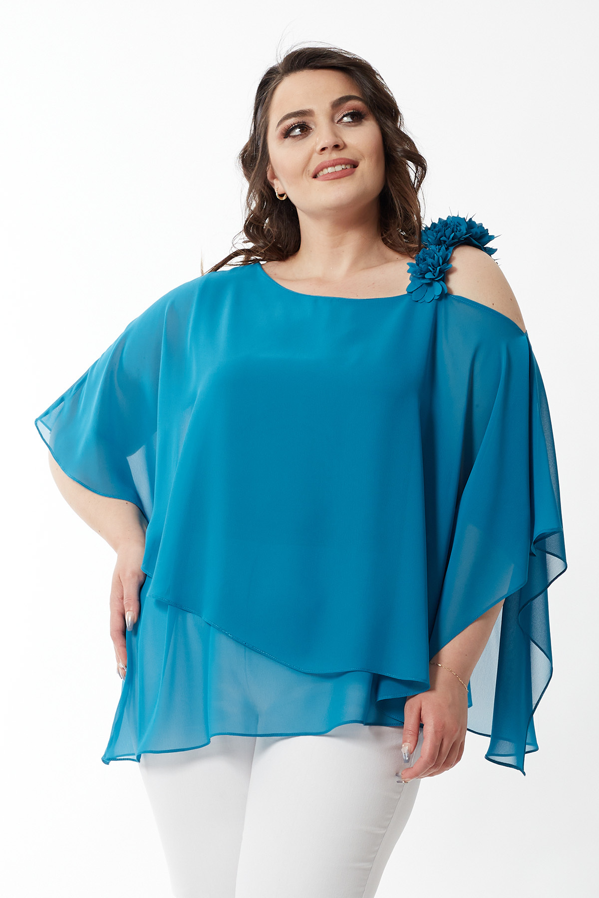 Moda Alba TEK OMUZ ÇİÇEKLİ PELERİN KOL BÜYÜK BEDEN ŞİFON BLUZ Fiyatı ...