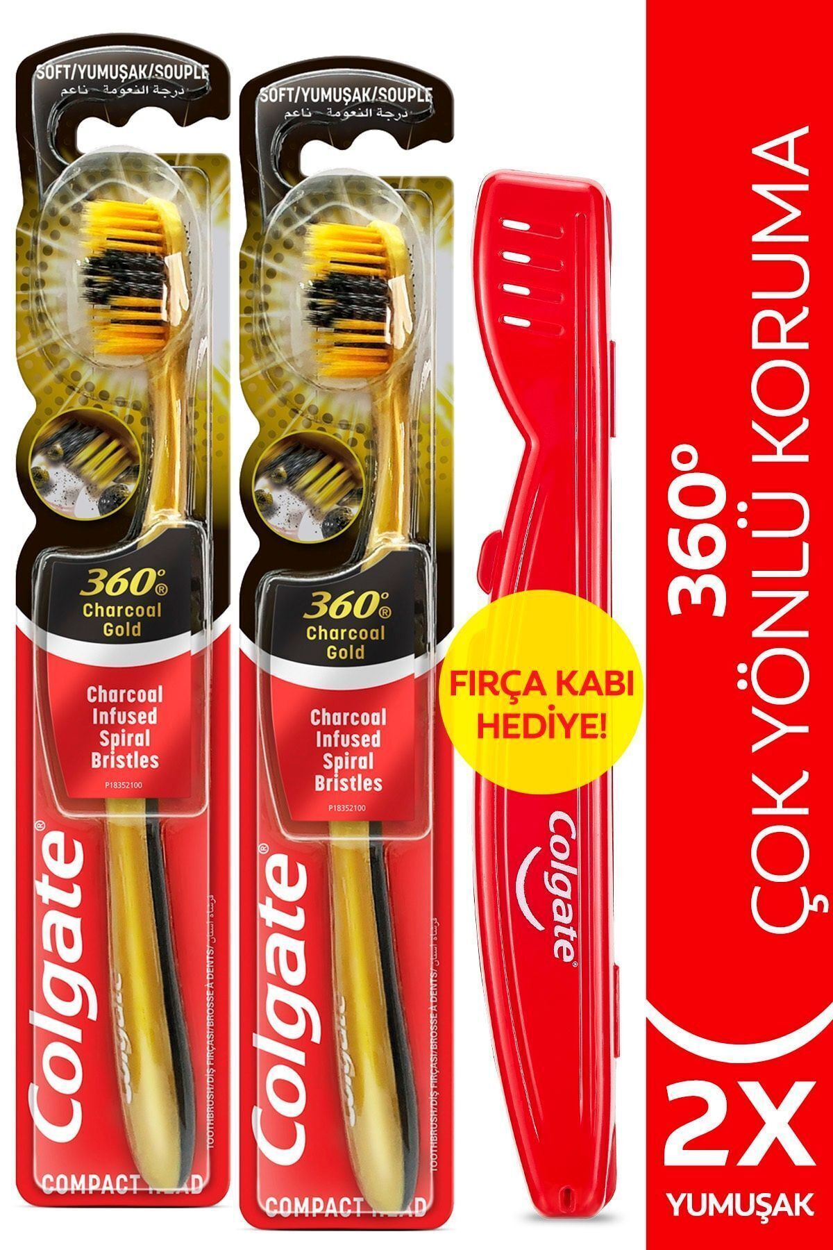 Colgate 360 Charcoal Gold Çok Yönlü Koruma Yumuşak Diş Fırçası x 2 Adet ...