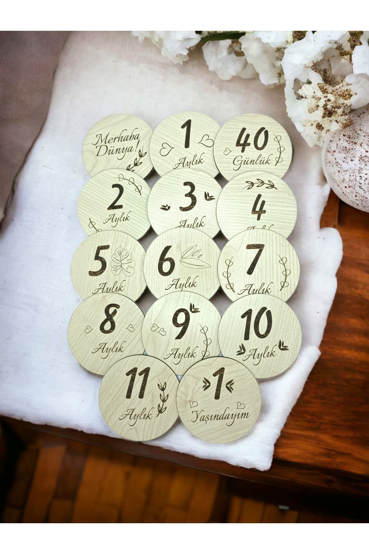 wooden gift design 12 Aylık Plak Seti Ahşap Bebek Fotoğraf Kartları ...