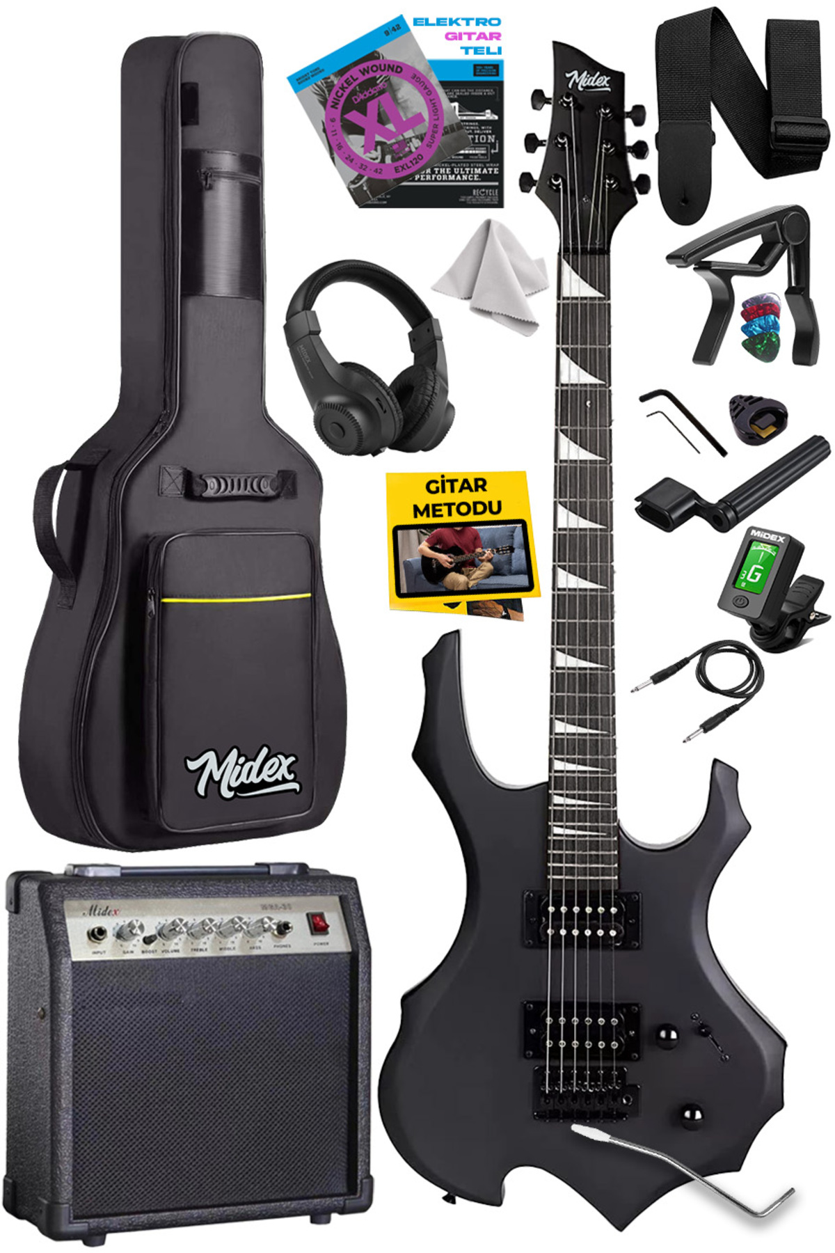 Midex Force-amp30 Üst Seviye 30 Watt Amfili Elektro Gitar H-h Profesyonel Full Set Aksesuarlı ...