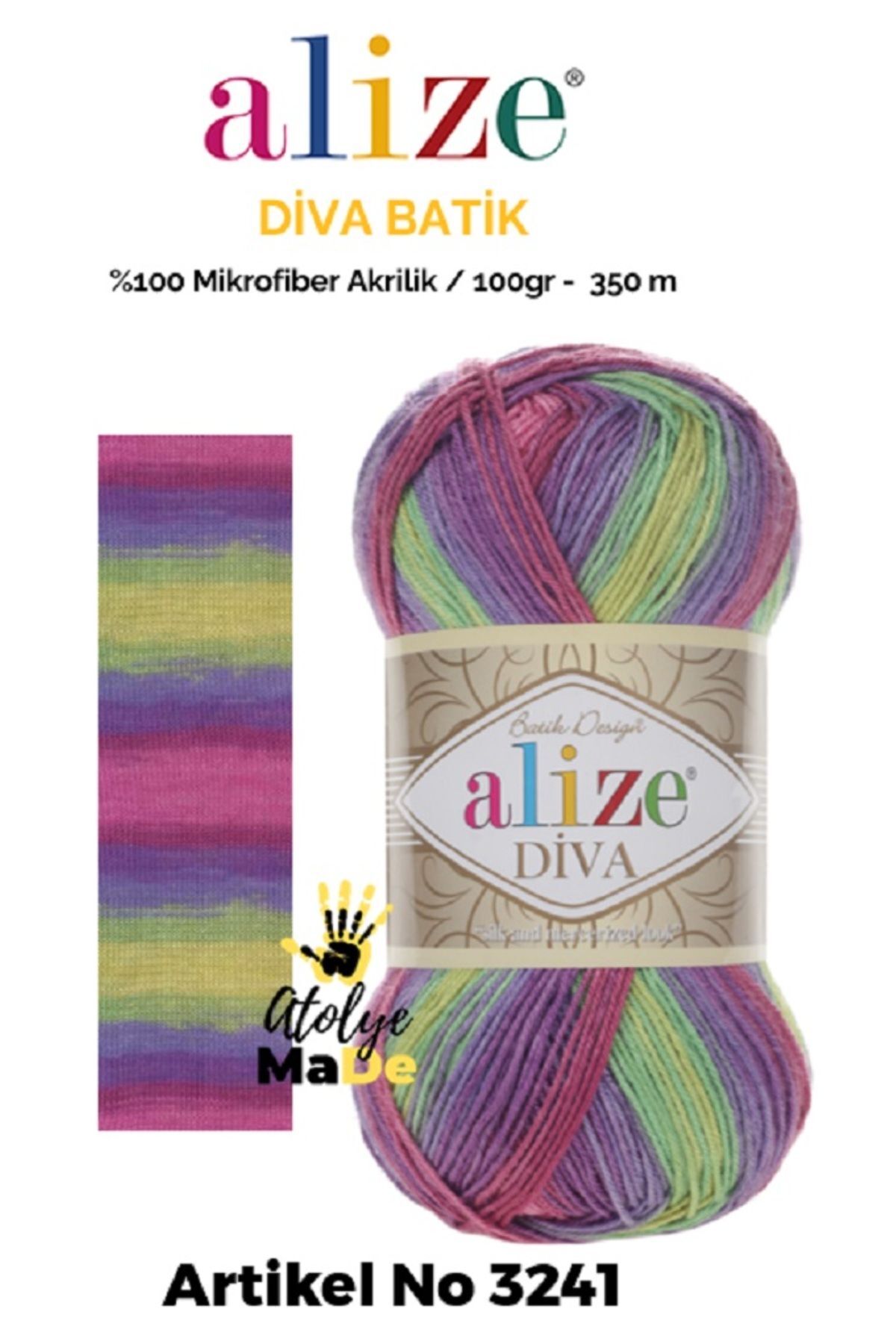 Alize Diva Batik 3241 %100 Mikrofiber Akrilik (100gr 350m) Tek Yumak 17 ...