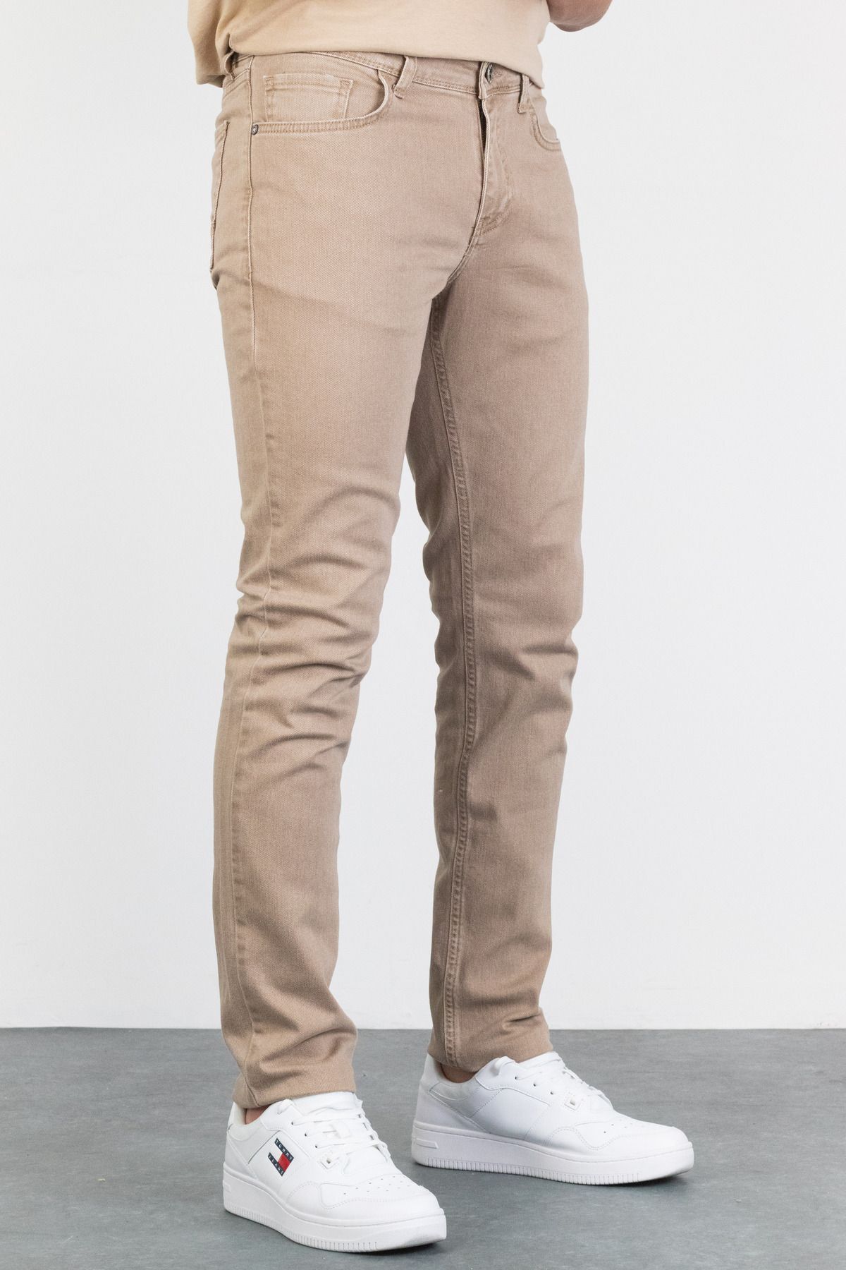 HALAT'S Erkek Jeff Bej Taşlamalı Slim Fit Likralı Jean Kot Pantolon ...