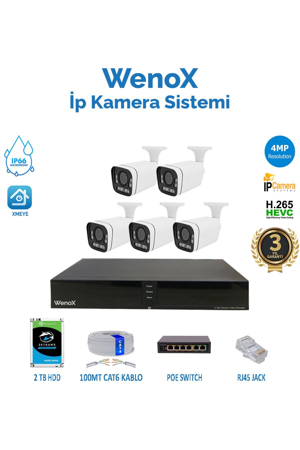 WenoX 5 Kameralı 4 Mp Full Color Güvenlik Sistemi Kuruluma Hazır Fiyatı, Yorumları - Trendyol