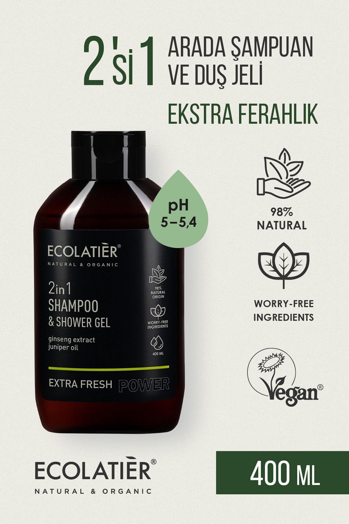 ECOLATIER 2'si 1 Arada Erkek Şampuan Ve Duş Jeli Ekstra Ferah Ginseng Dengeleyici Aktif Detoks ...