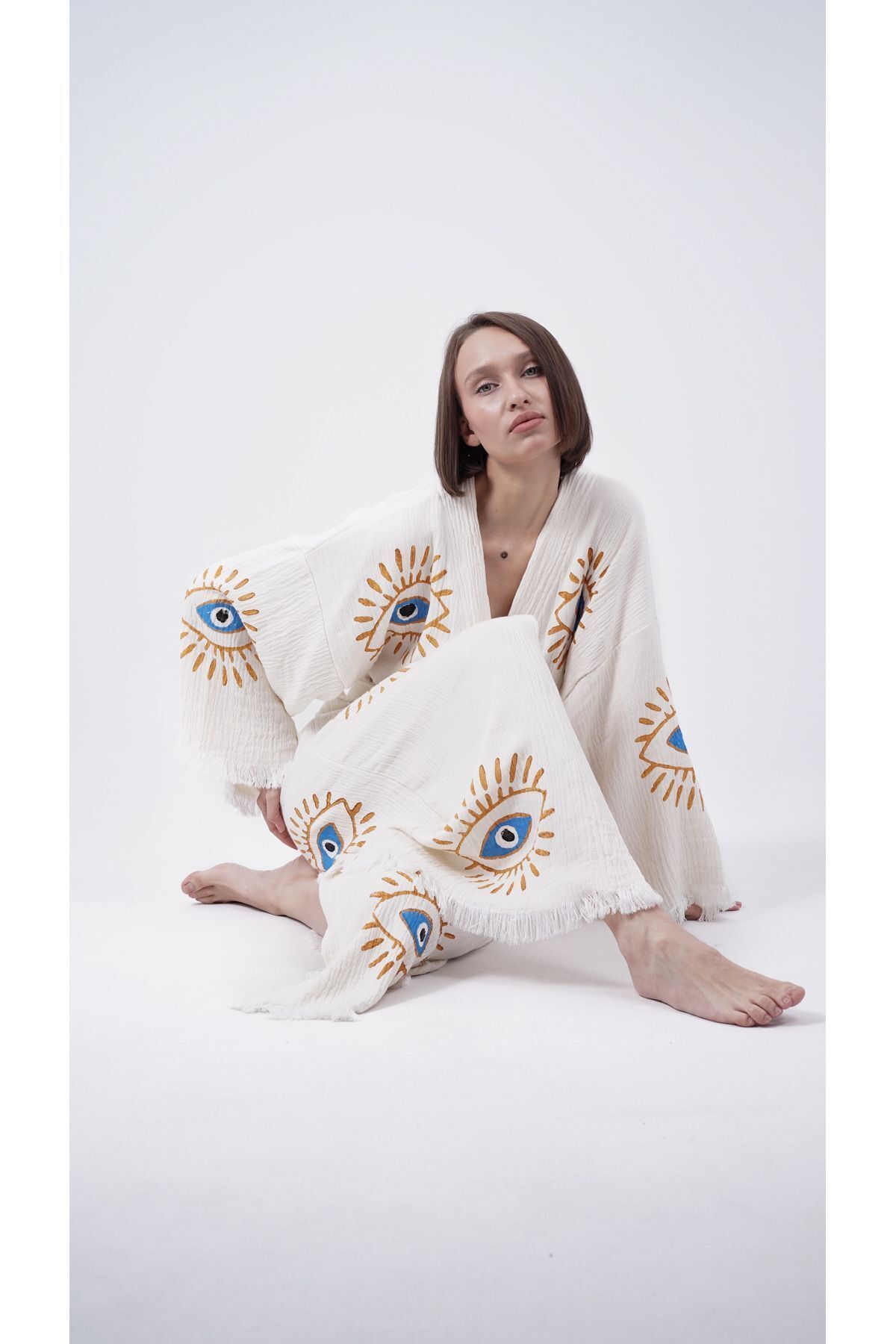 BODHO EL YAPIMI GÖZ BASKILI NAZAR KAFTAN, KİMONO Fiyatı, Yorumları ...