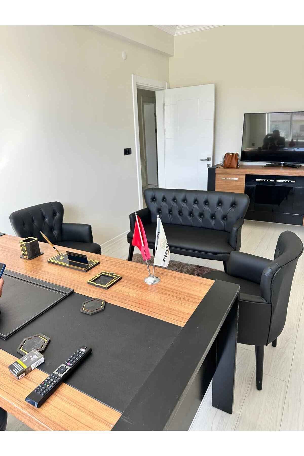 Aryans Home Mobilya Dekorasyon Siyah Deri Ahşap Ayaklı Ofis Koltuğu Ve ...