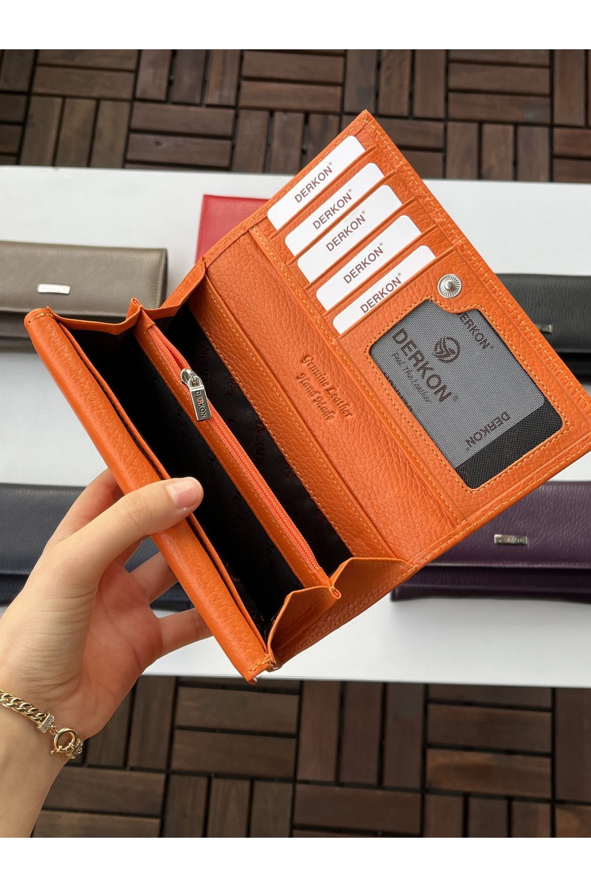 Derkon Hakiki Deri Çift Kapaklı Kullanışlı Kadın Cüzdanı Turuncu ...