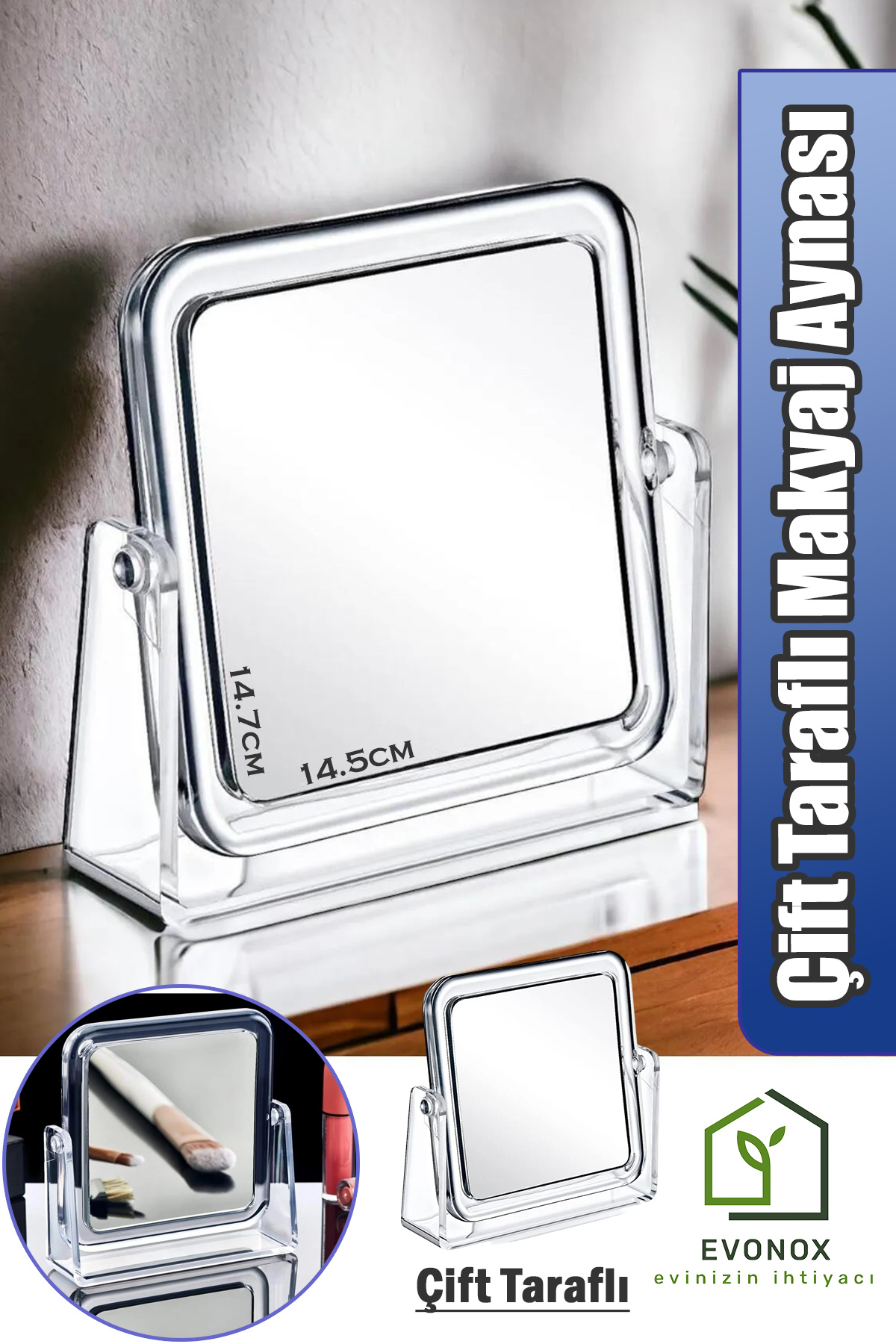 Deconox Çift Taraflı Masa Üstü Kare Makyaj Aynası, Akrilik Mini Makyaj ...