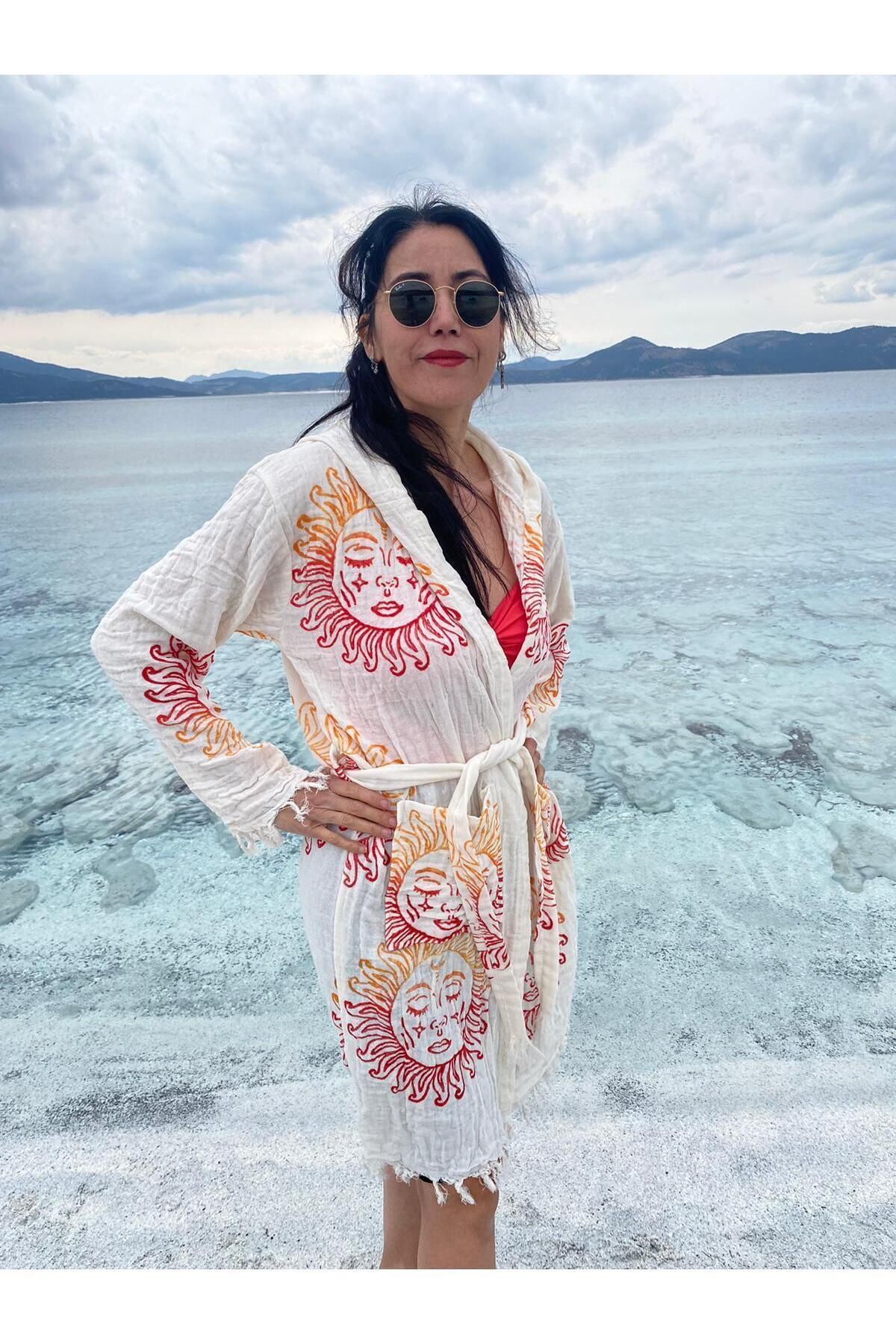 alnora home Güneş Müslin Organik Pamuk Dokuma Taş Baskı Plaj Giyimi ...