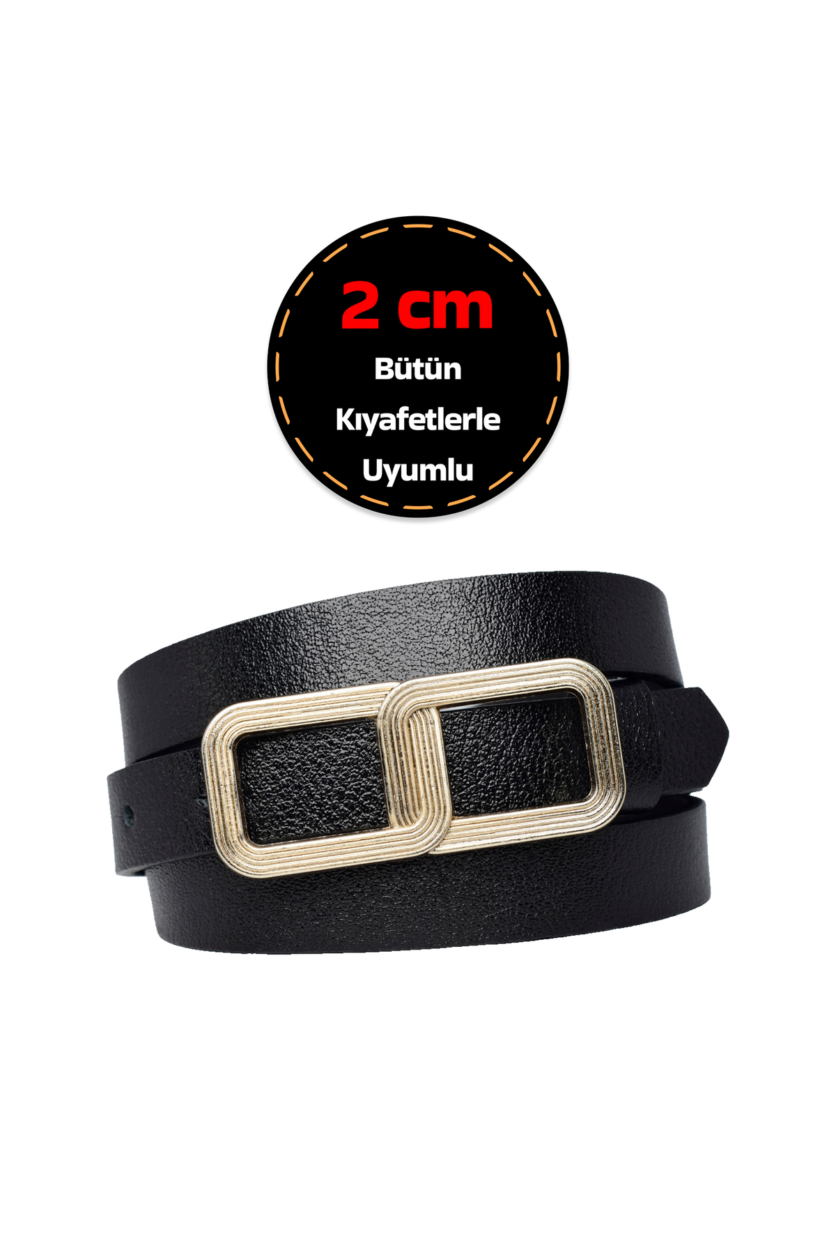 GoDeri %100 Hakiki Deri, Gold Renk Tokalı İnce 2 cm Siyah Kadın Kemeri ...