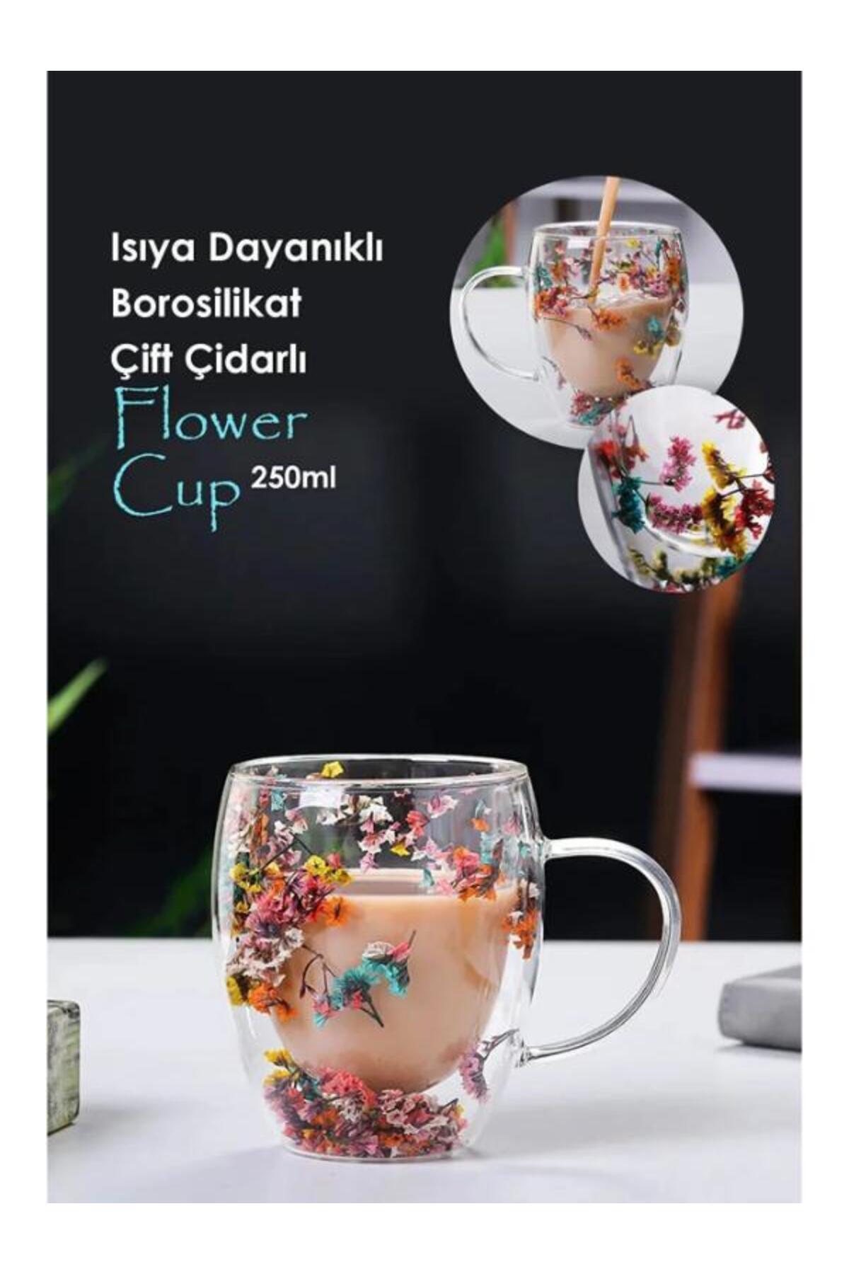 PANJI Isıya Dayanıklı Borosilikat Çift Çidarlı Flower Cup Çiçekli ...