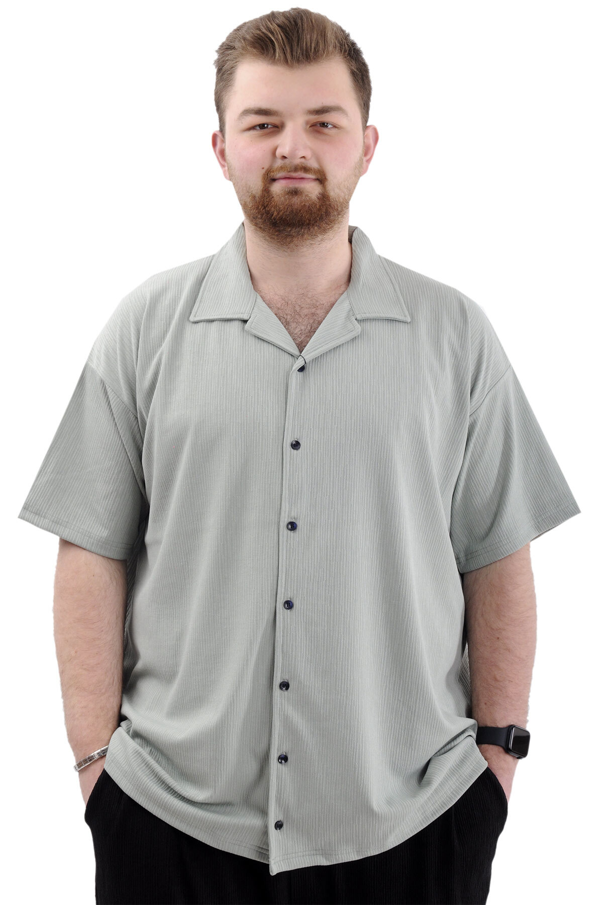 Modexl Mode XL Büyük Beden Erkek Gömlek Apas Yaka JAKAR U24380 Çağla ...