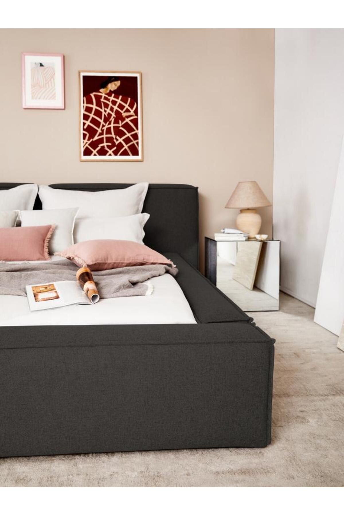 Mobilya Depom Mode Soft 160 Cm. Döşemeli 2 Kişilik Baza Başlık Set Koyu ...