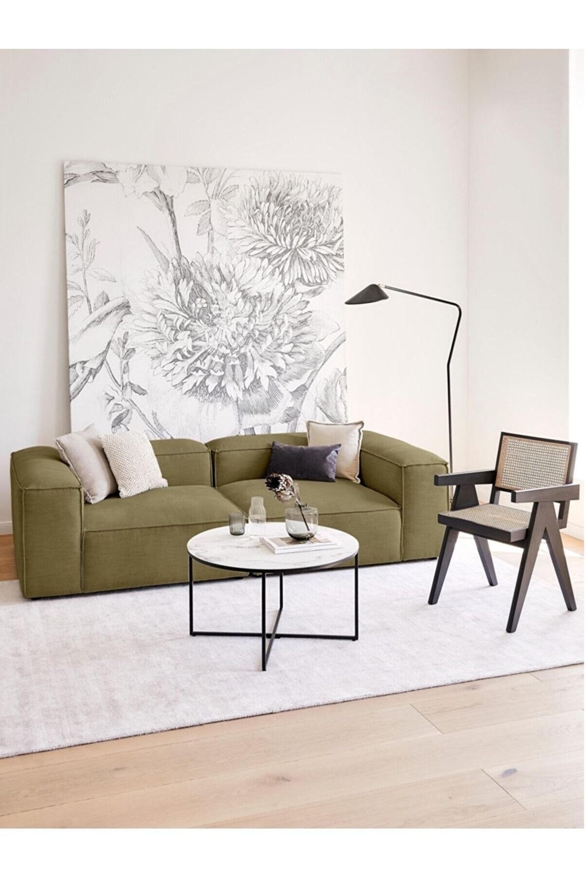 Mobilya Depom Mode Soft Ikili Kanepe Koltuk 2 Modül Yağ Yeşili Keten ...