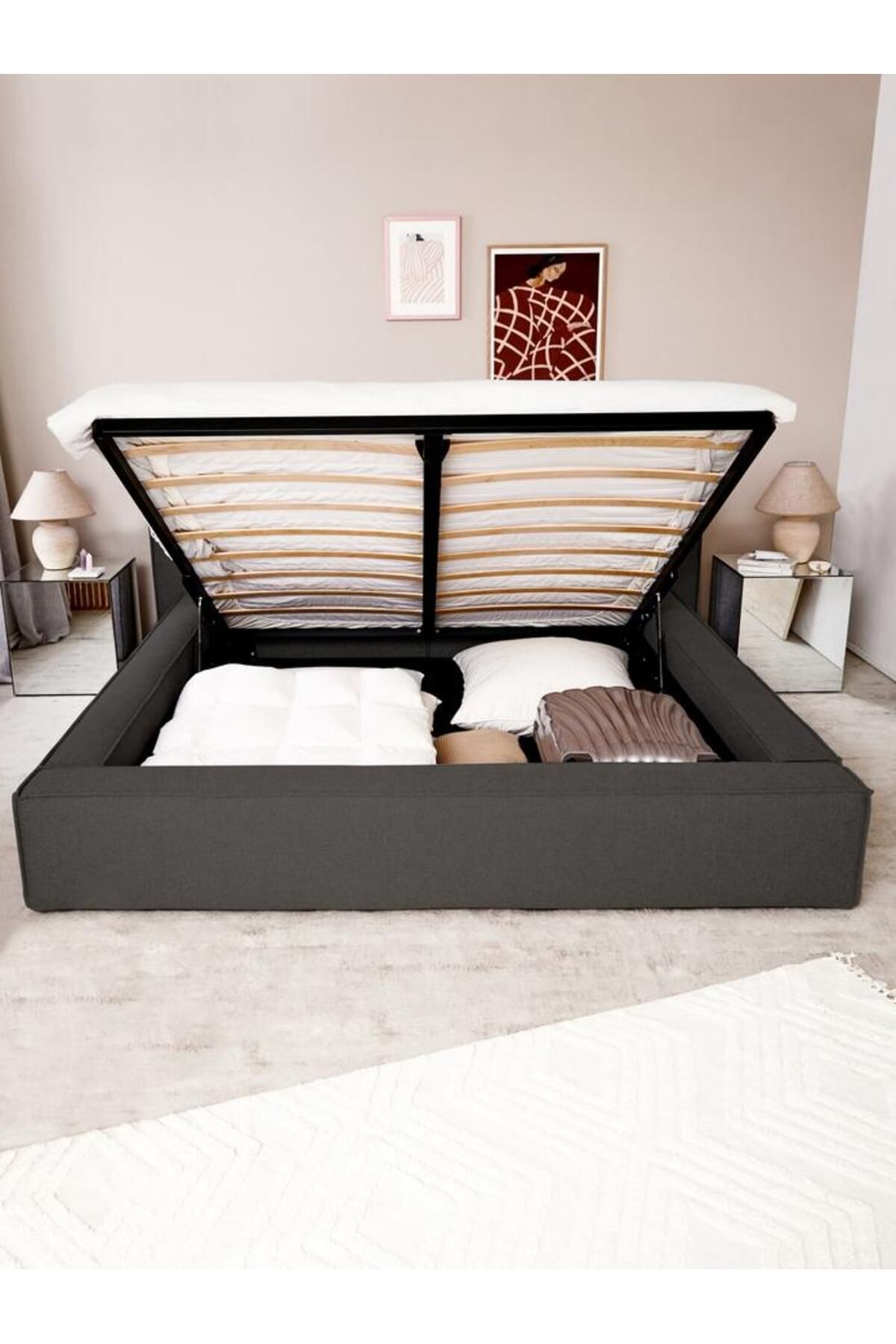 Mobilya Depom Mode Soft 160 Cm. Döşemeli 2 Kişilik Baza Başlık Set Koyu ...