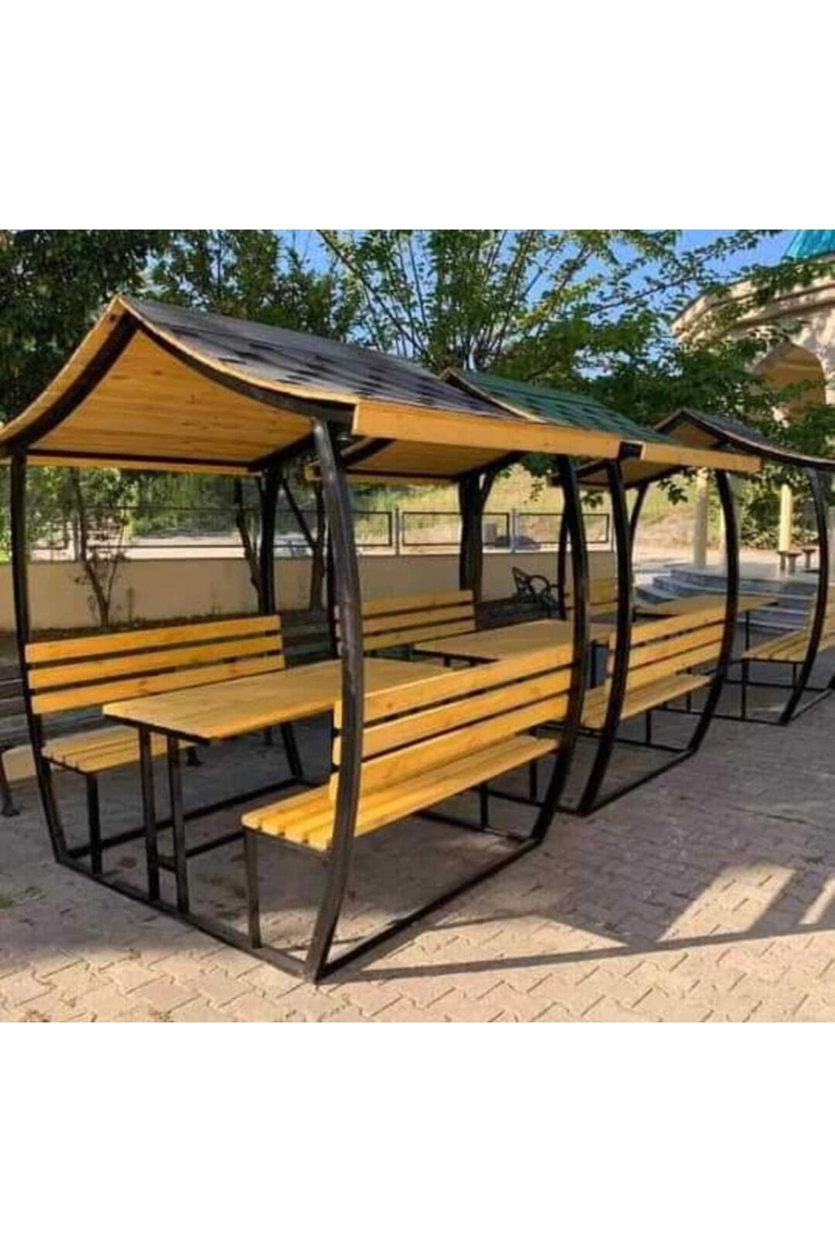 puhu aksesuar Japon Çatı Model Ahşap Kamelya/çardak Piknik Masası (6 ...