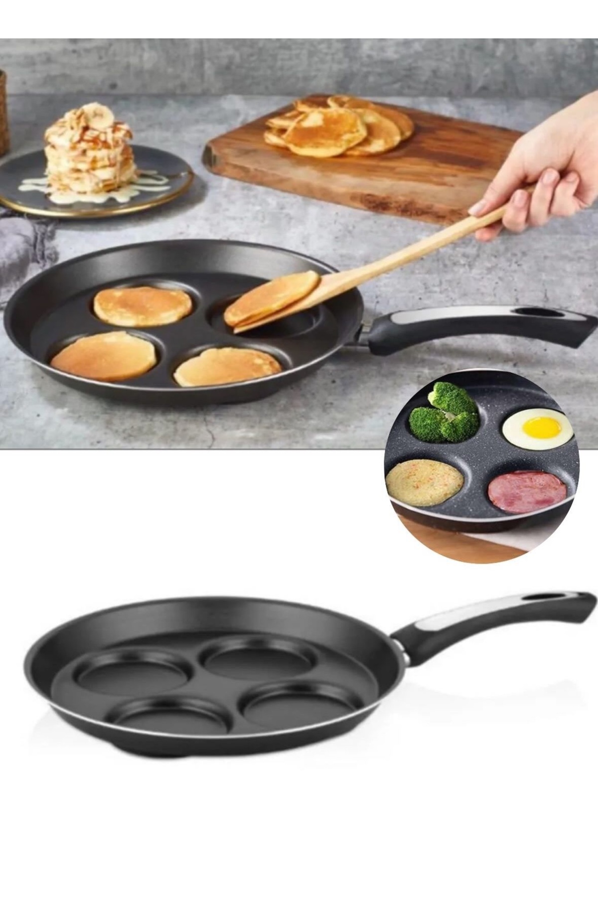 Bayev 4 Gözlü Xl Pankek Tava - Burger Köfte Tavası 4 Farklı Malzeme ...