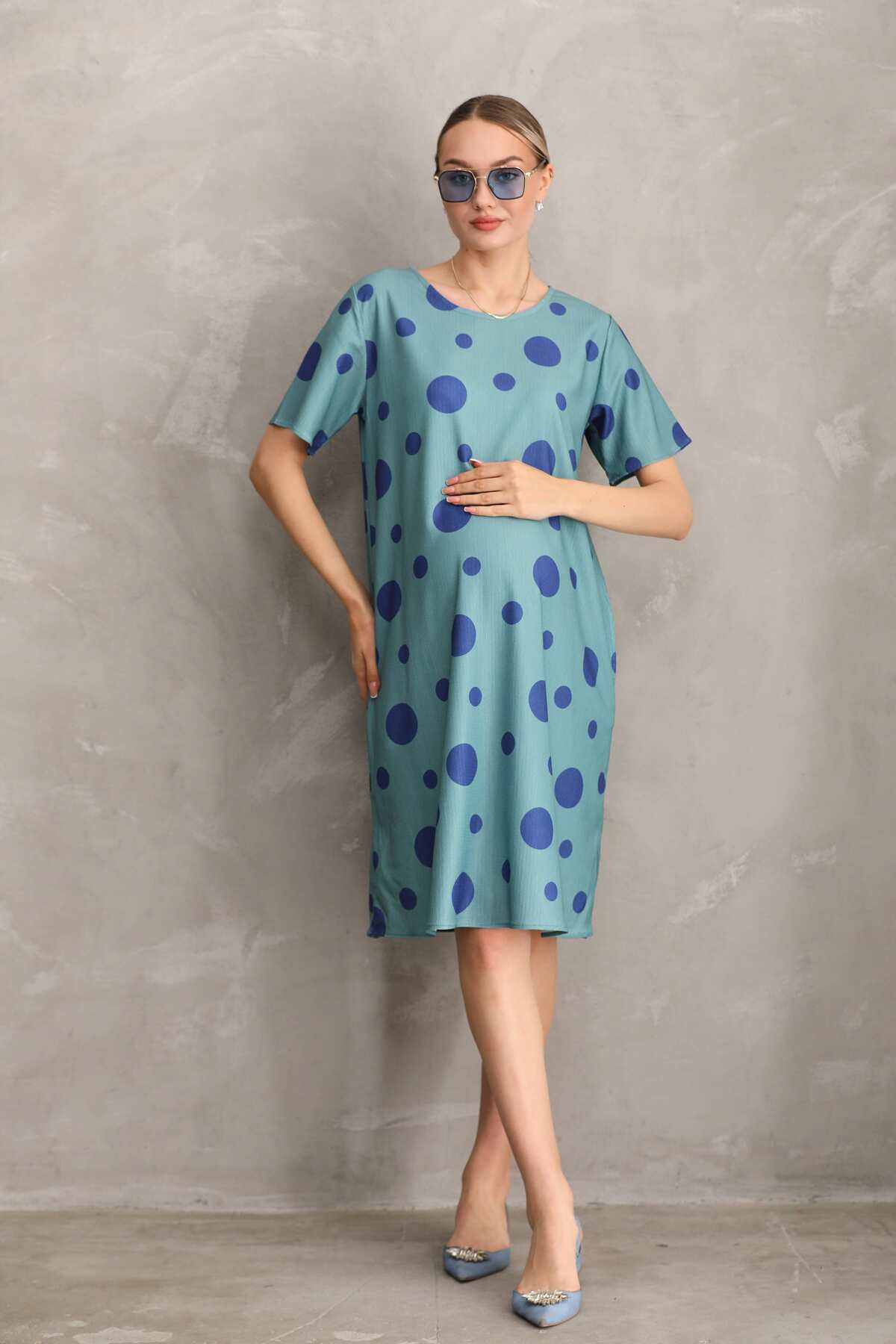 Miss Dünya Lissa Oldalsó zsebes midi ruha terhes nőknek - Trendyol