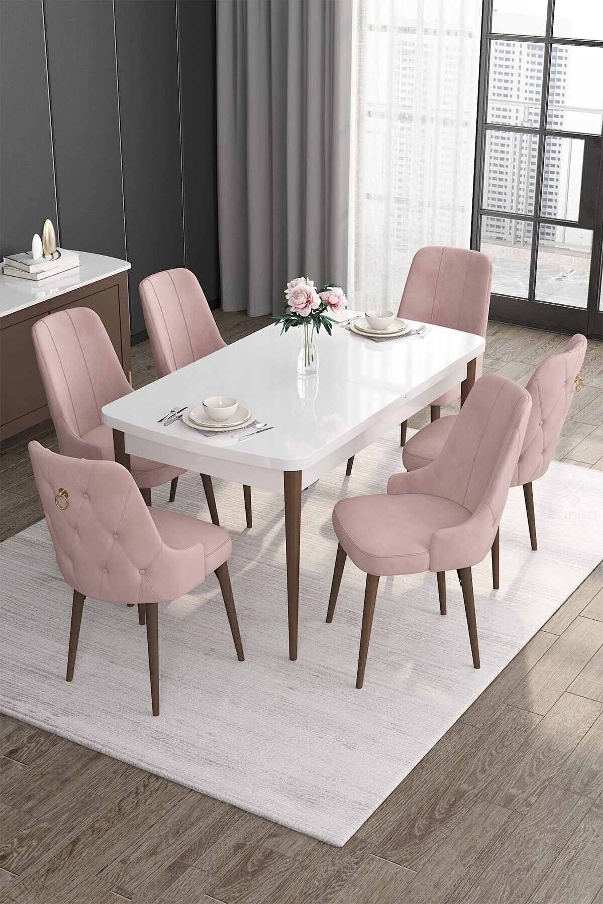 Canisa Concept Noa Serisi 80x132 Açılabilir Mdf Beyaz Masa Ceviz Ayak ...