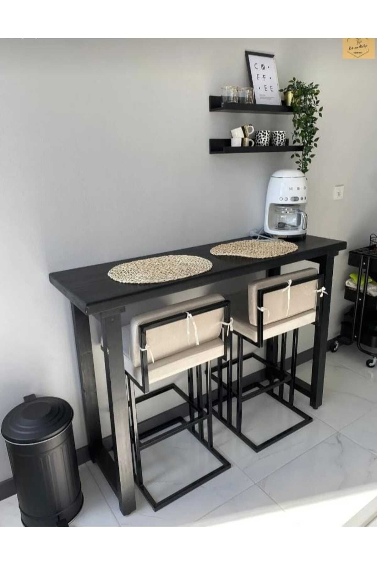 NUR AHŞAP Siyah Masif Ahşap Bar Masası Bar Masa Yüksek Masa Kahve ...