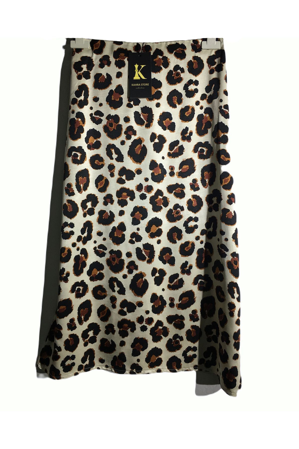 Kahra Collection Leopar Çiçek Desen Dökümlü A Kesim Yüksek Bel Midi Boy ...