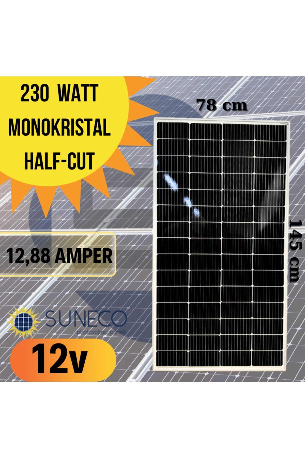 Suneco 230w Watt Half-cut Monokristal Solar Güneş Paneli A Sınıf 12volt ...