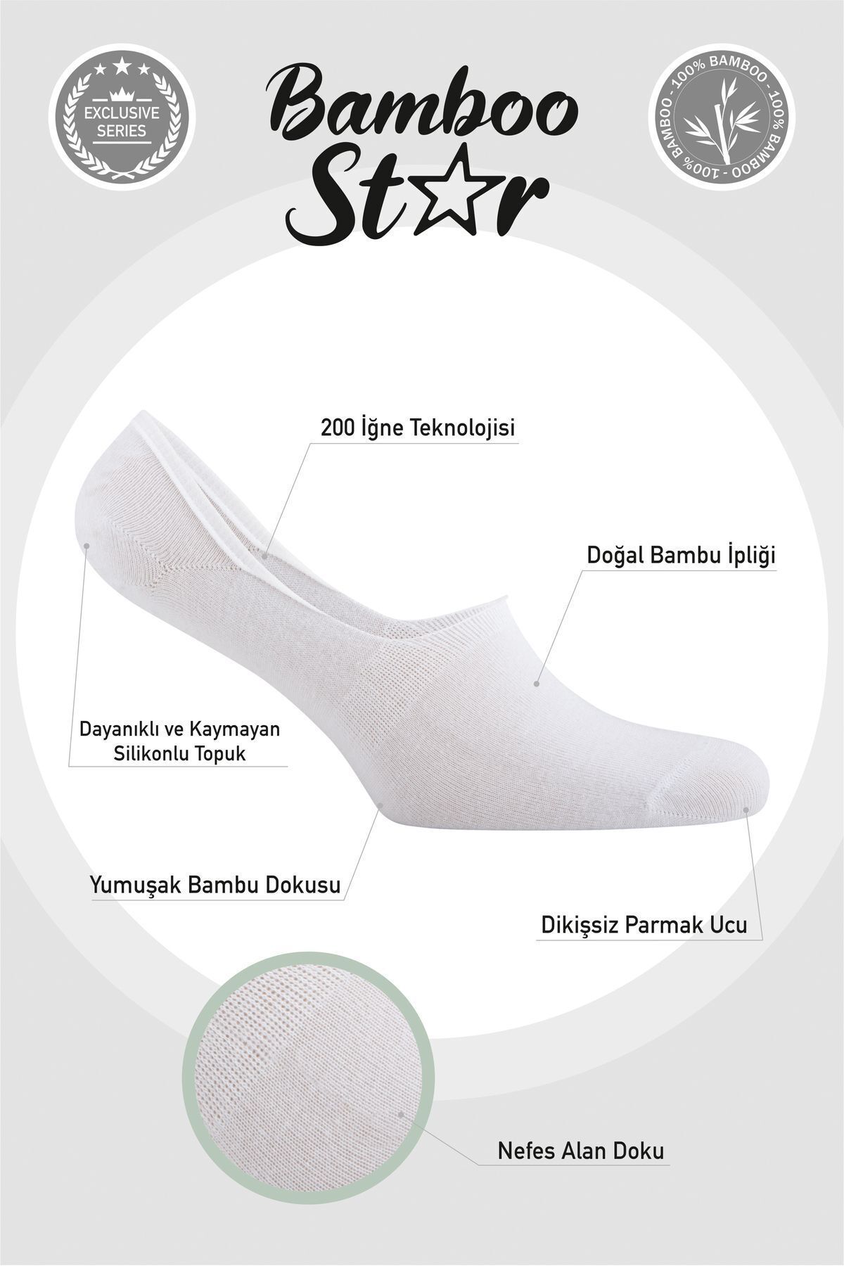bamboo star Bambu Kadın Babet Beyaz Çorap Dikişsiz Görünmez Kaydırmaz ...